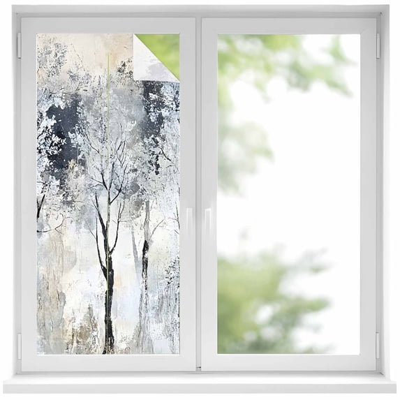 Grey Forest Window Privacy Film, Abstract Vintage Oil Painting Trees ...