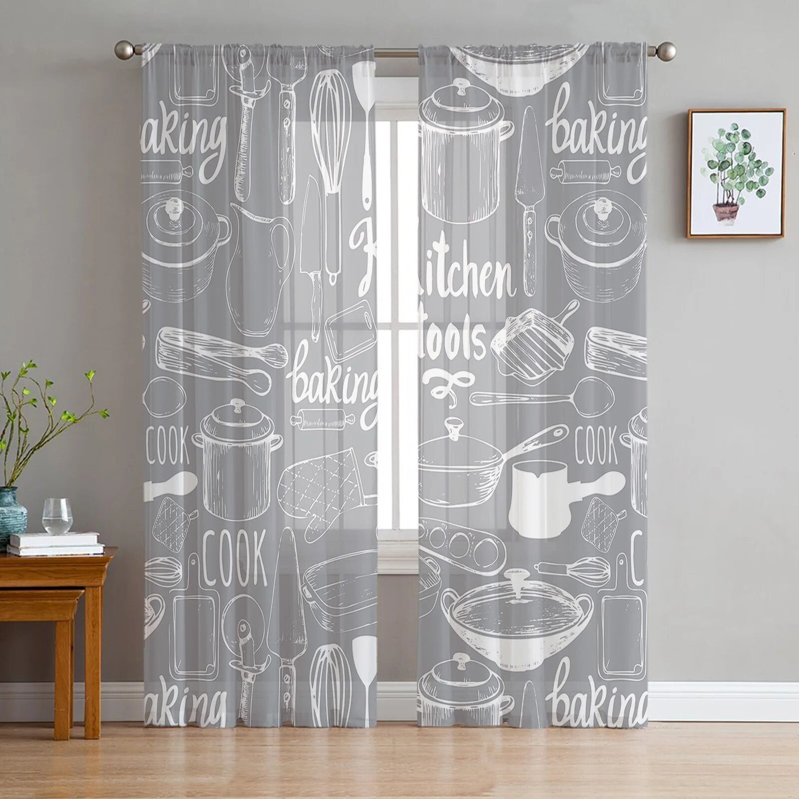 Grey Fork Spoon Kitchen Retro Tulle Curtains For Living Room Kitchen ...