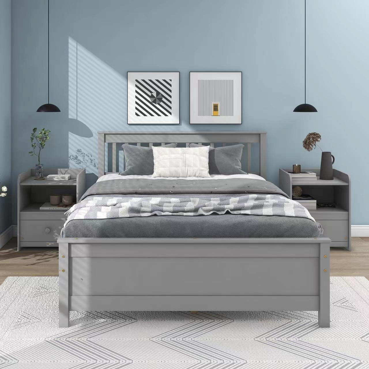 Grey Full Bed with Elegant Headboard and Footboard complete with Two ...