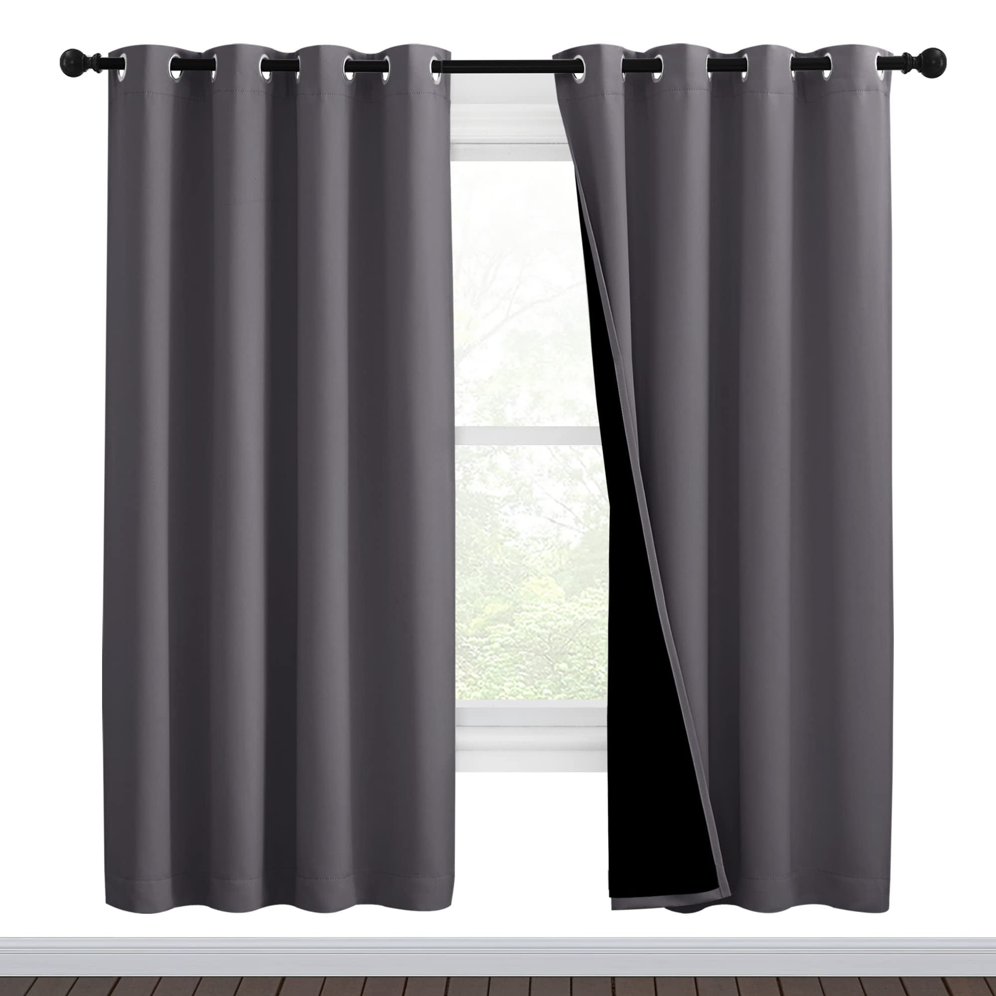 Grey Full Shade Curtain Panels, Pair of Thermal Insulated & Energy ...