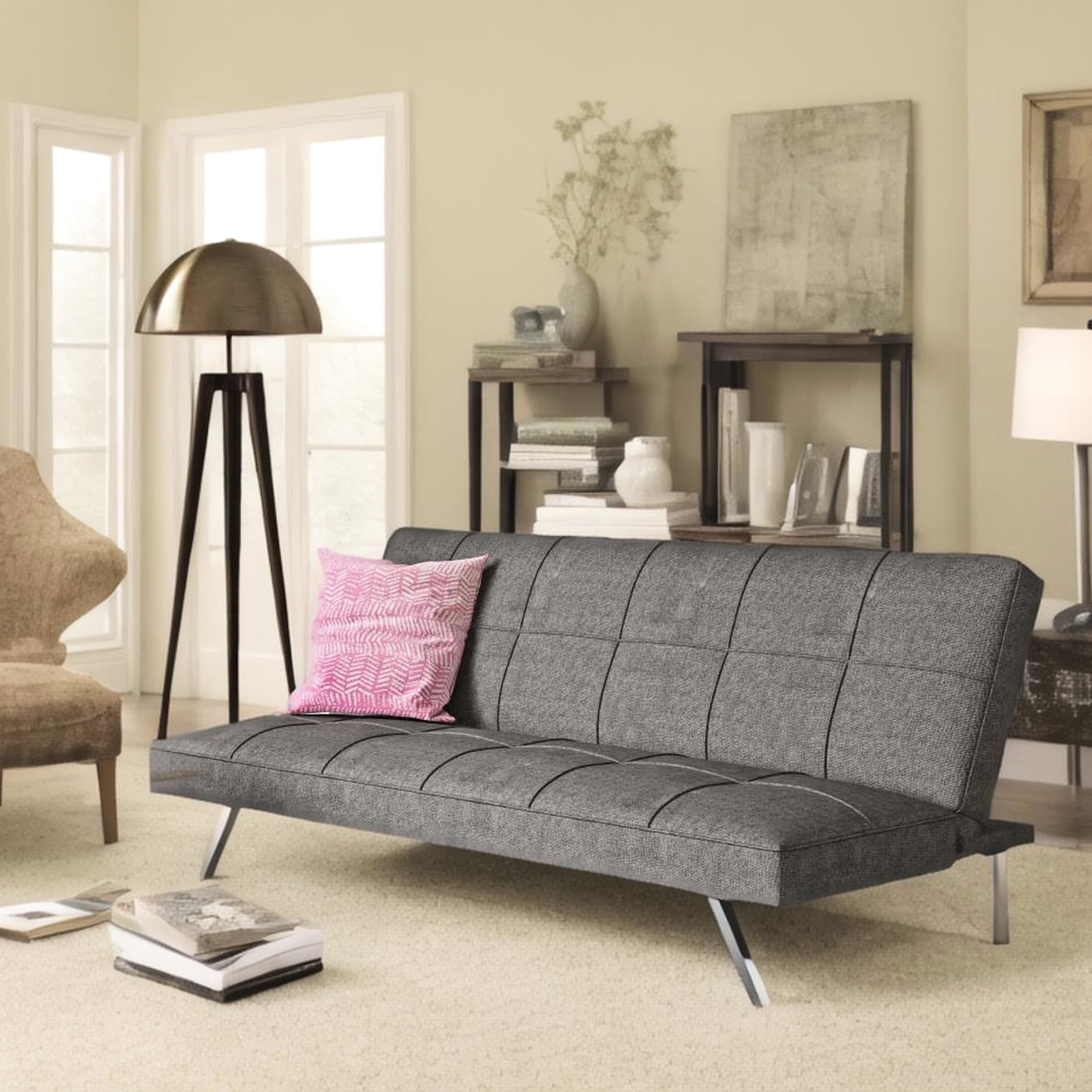 Grey Futon With Metal Frame & Stainless Leg, 28.85in Tall, Ergonomic ...