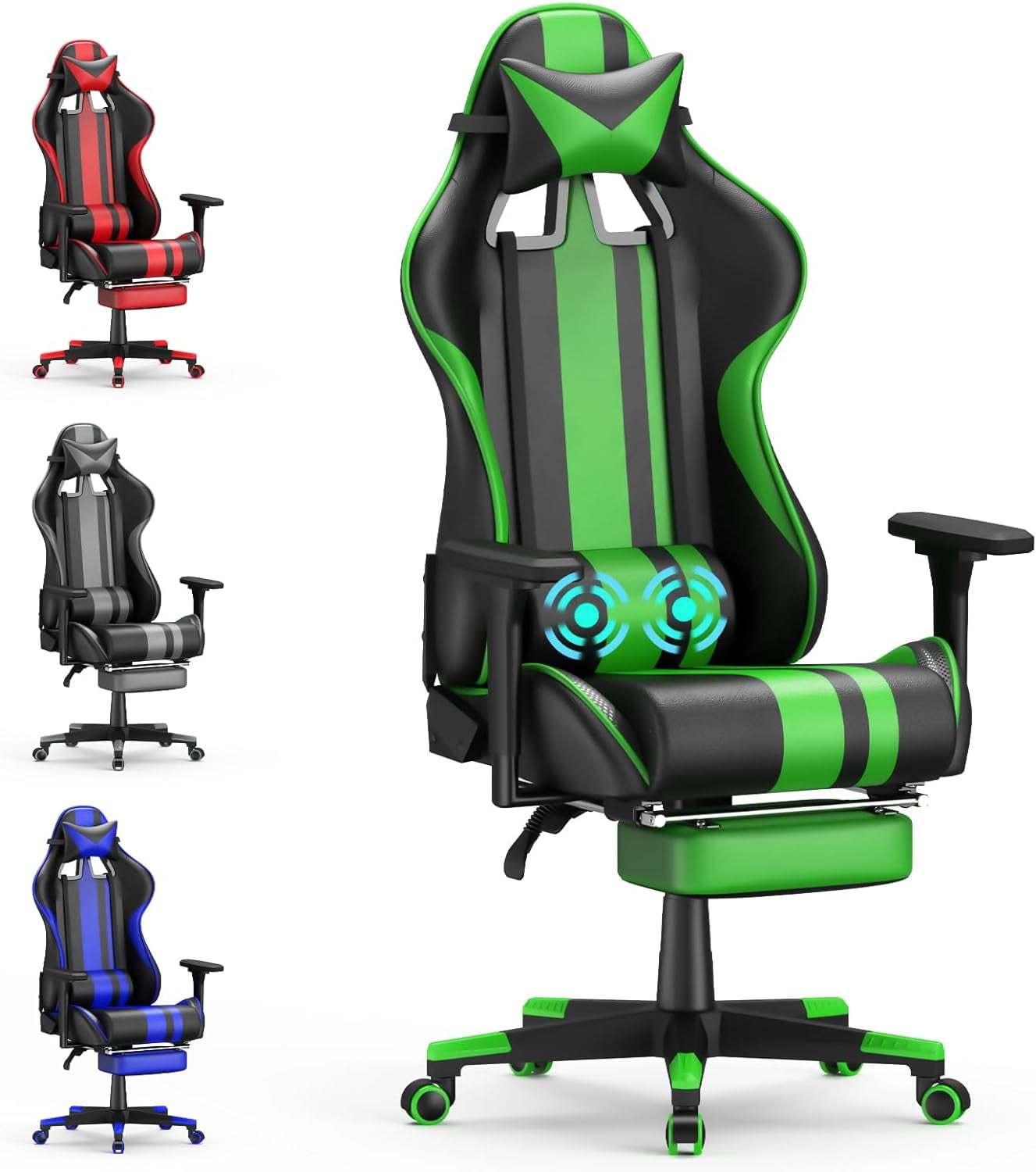 Grey Gaming Chair With Footrest Racing Ergonomic Massage Gaming Chairs