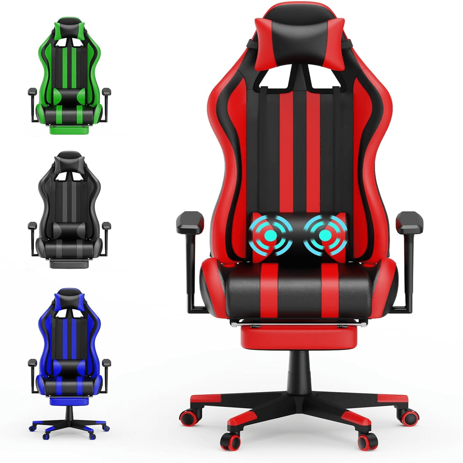 Grey Gaming Chair with Footrest Racing Ergonomic Massage Gaming Chairs ...
