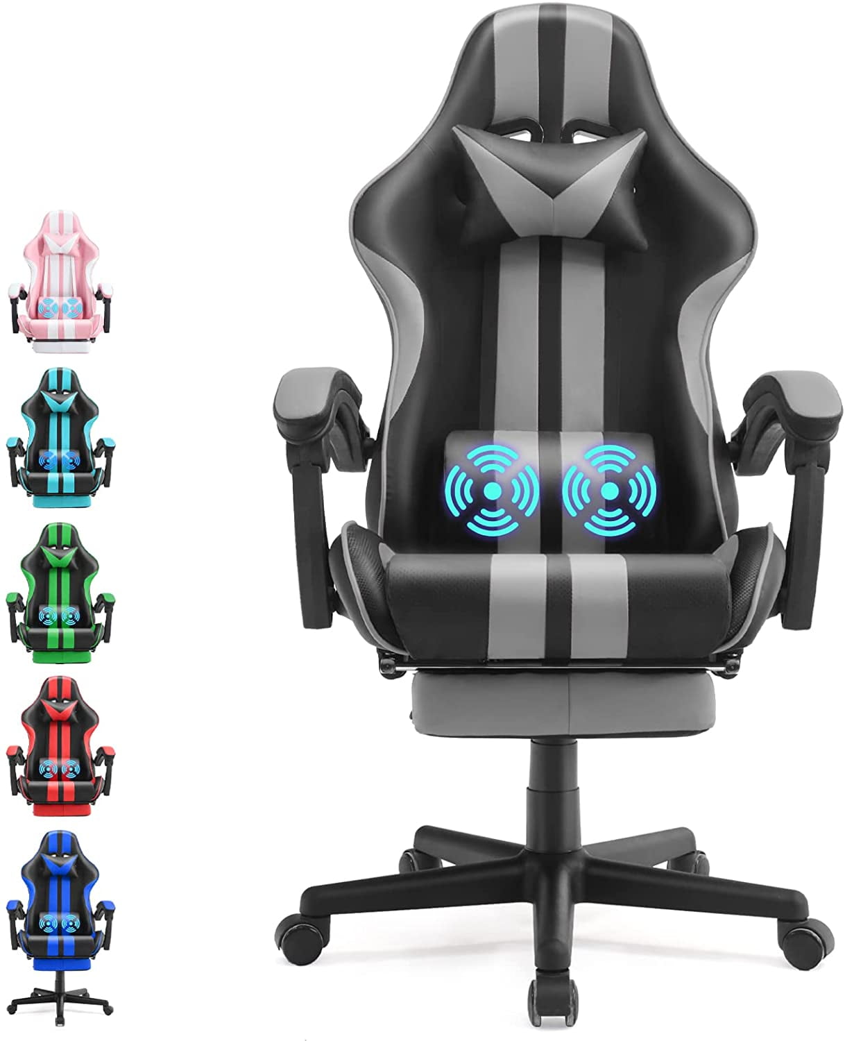 Grey Gaming Chairs with Footrest,PC Gaming Chair,Computer Chair, E ...