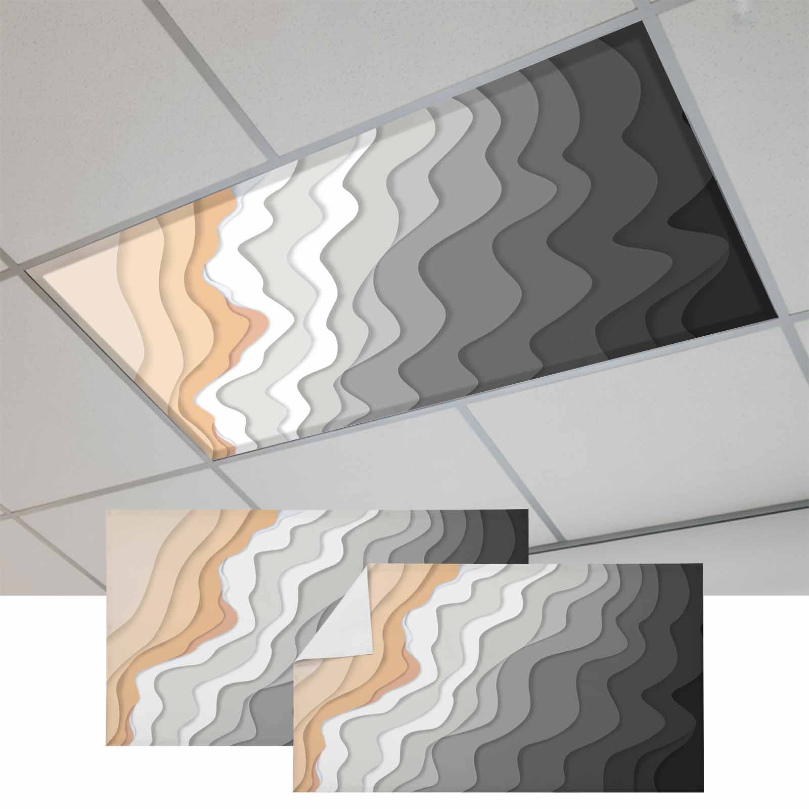 Grey Geometric Beach Magnetic Fluorescent Light Covers for Ceiling ...