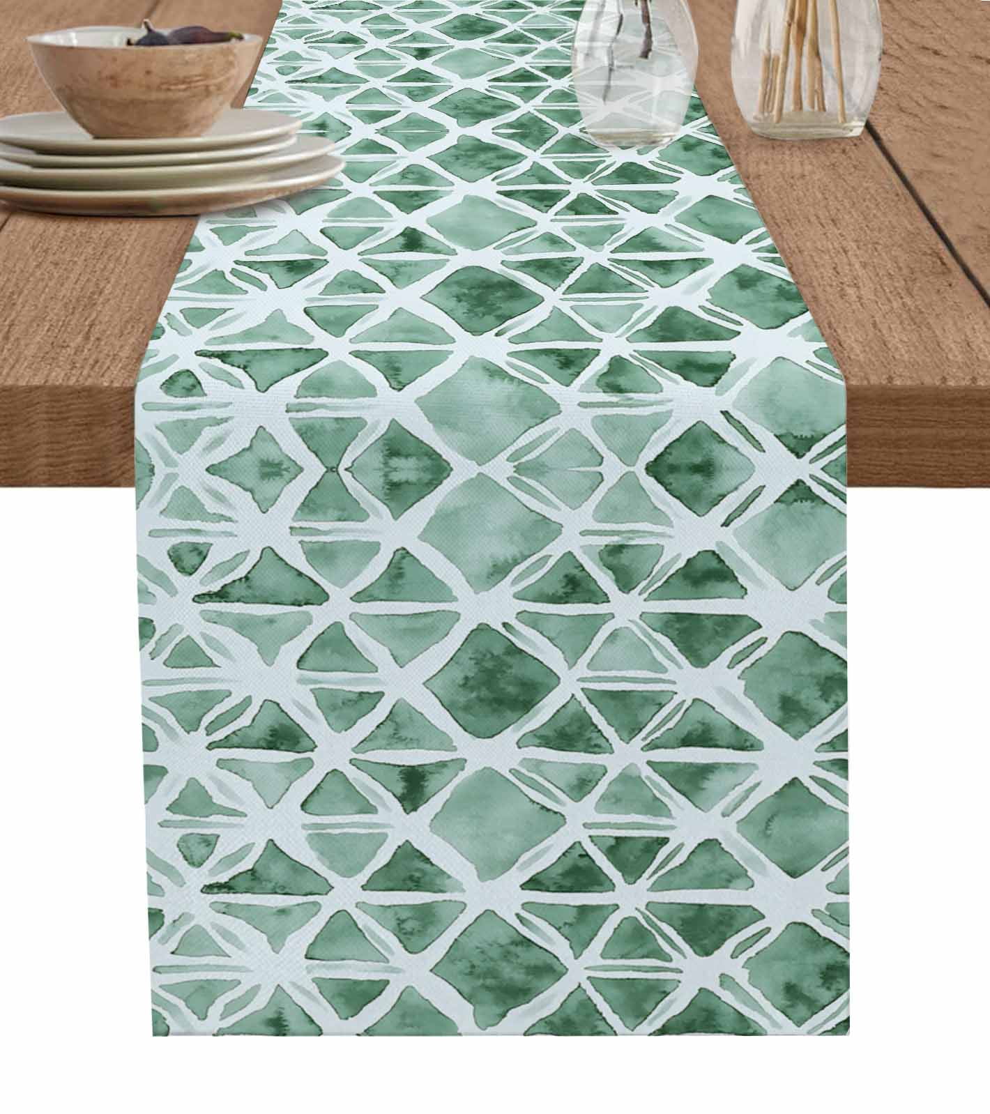 Grey Geometric Burlap Cotton Table Runner 14x72 Inches Long, Watercolor ...