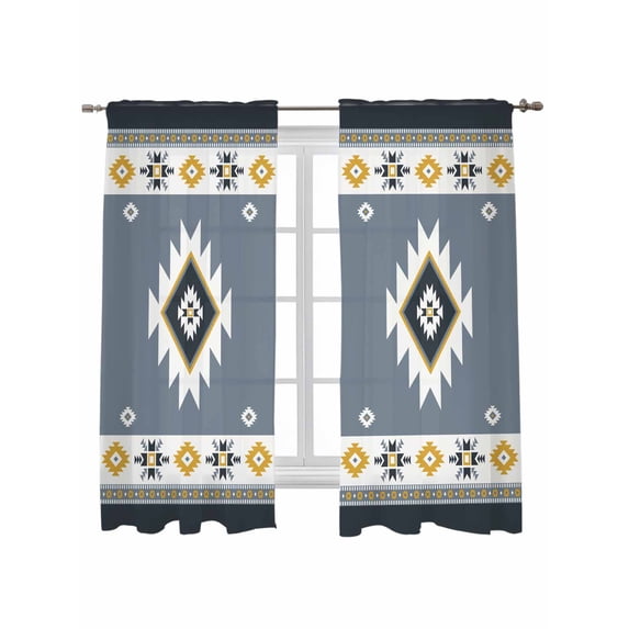 Grey Geometric Curtains 72 Inch Length, Sheer Curtains for Bedroom ...