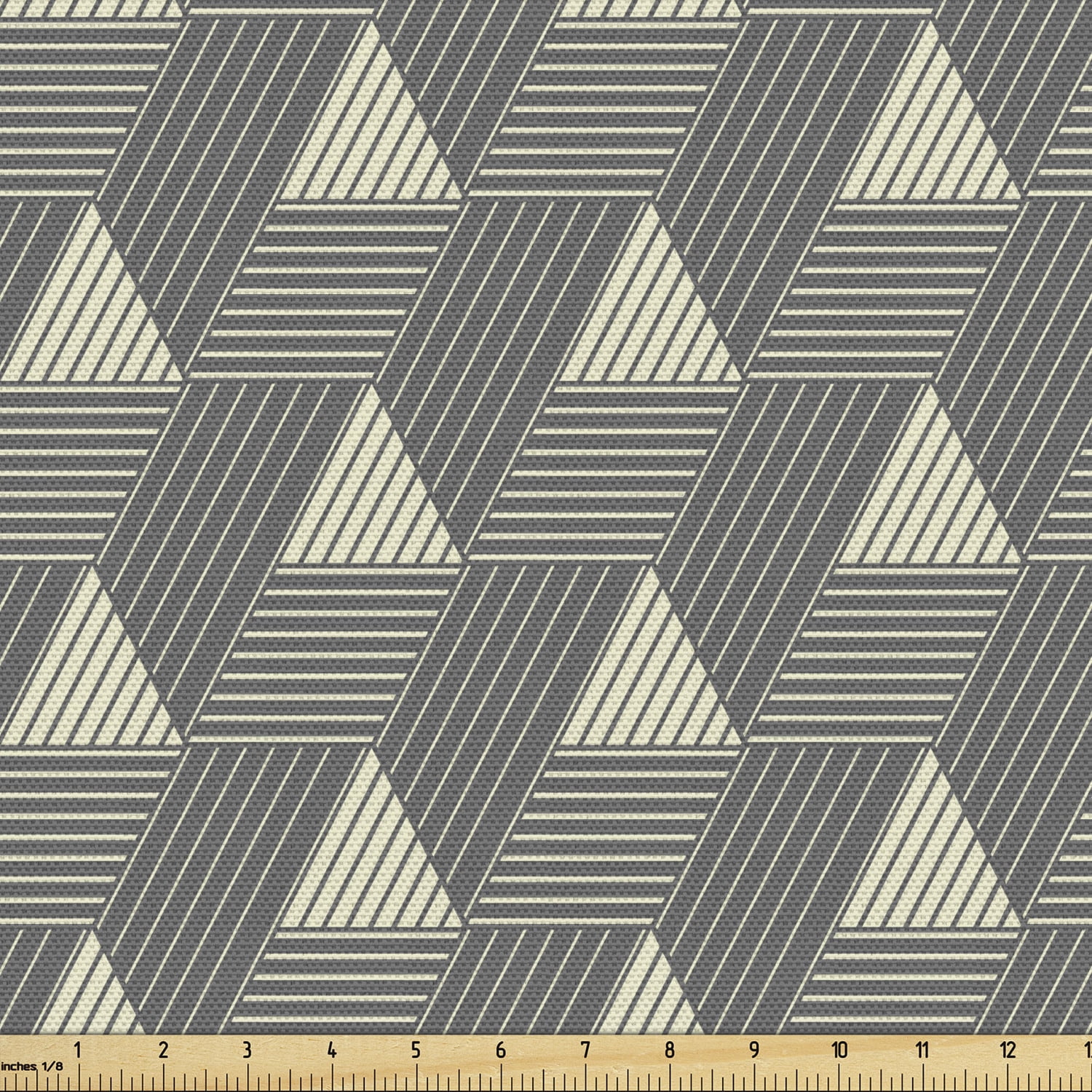 Grey Geometric Fabric by the Yard, Diagonal and Horizontal Lines ...