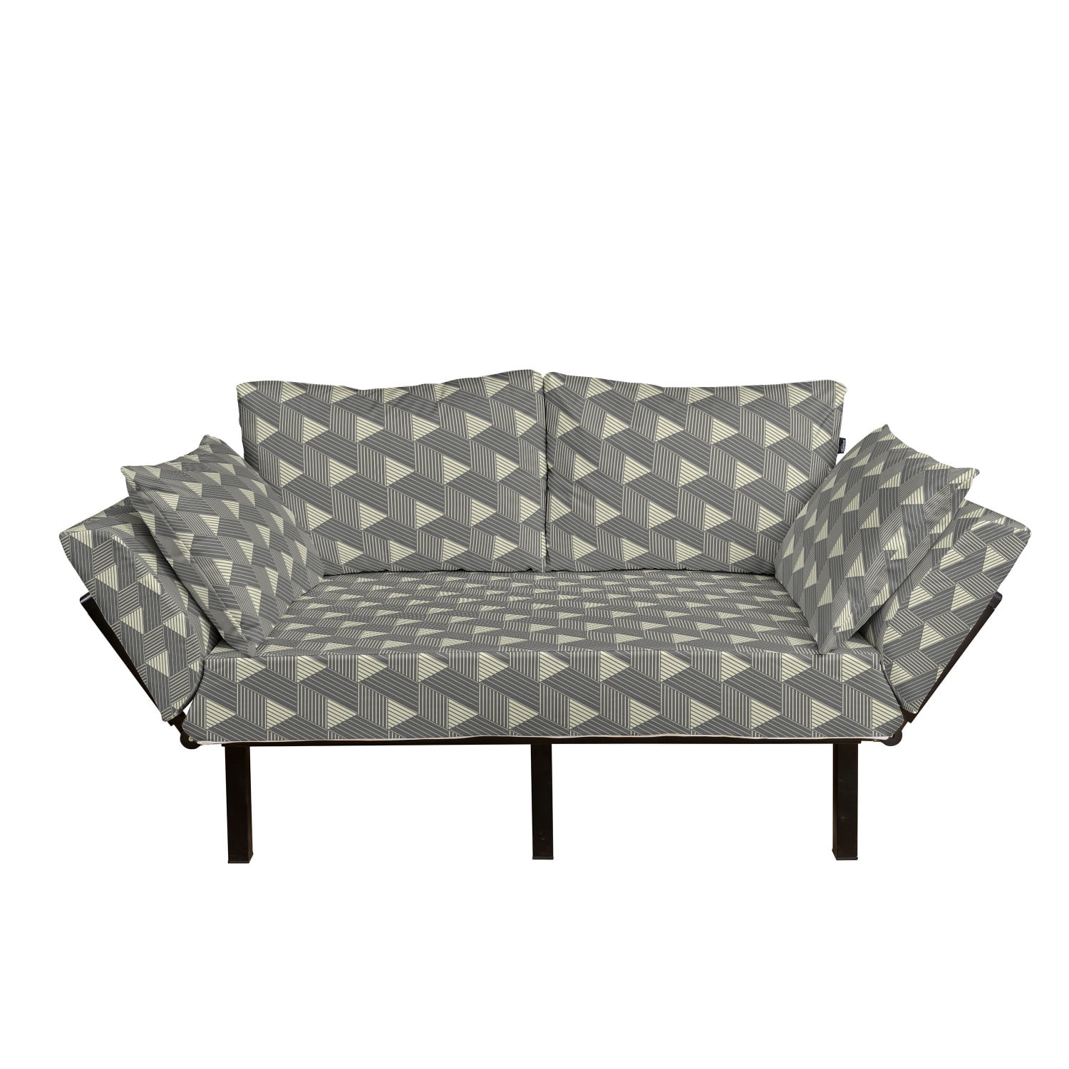 Grey Geometric Futon Couch, Diagonal and Horizontal Lines Forming ...