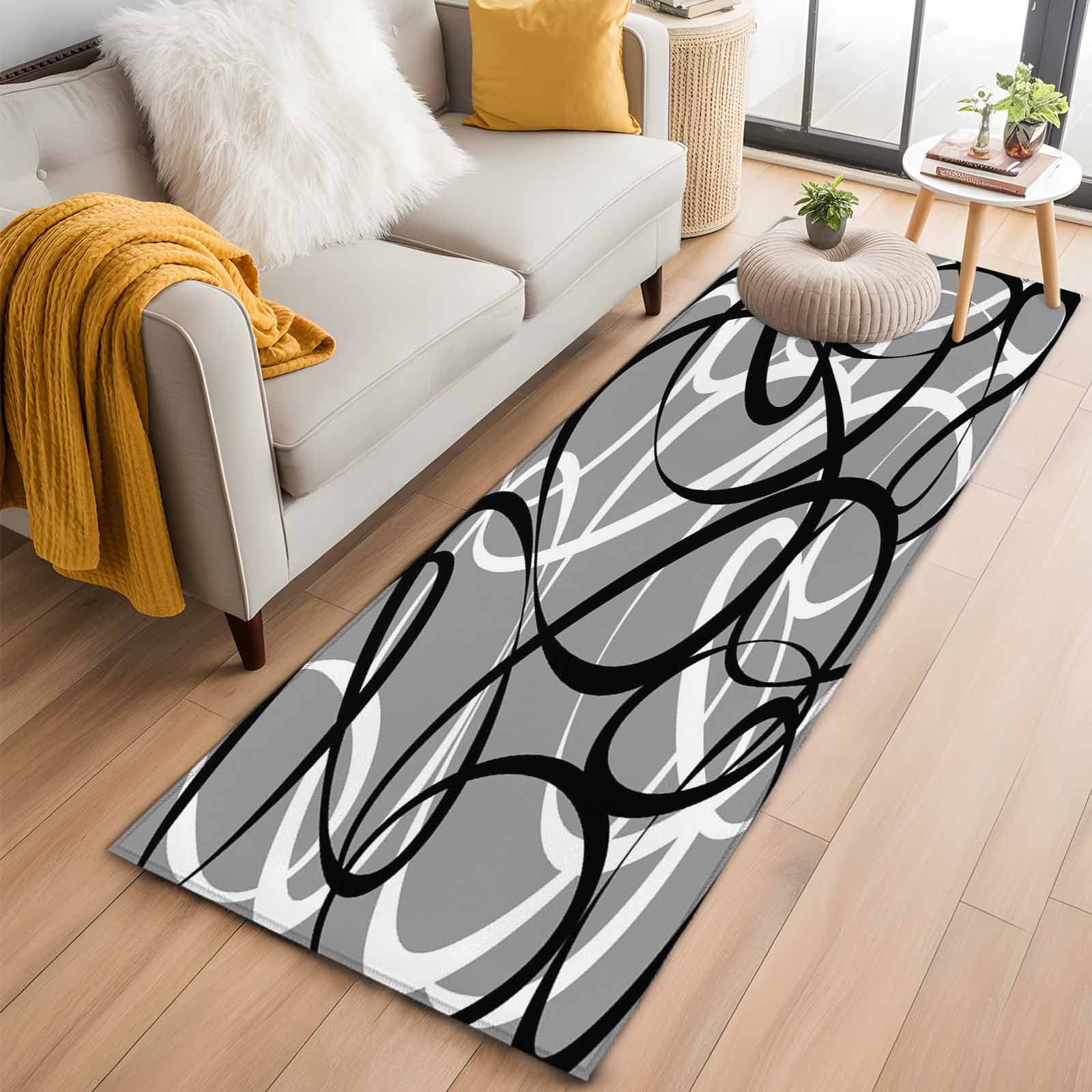 Grey Geometric Kitchen Runner Rug 2x6 Washable Runners for Hallway Non ...