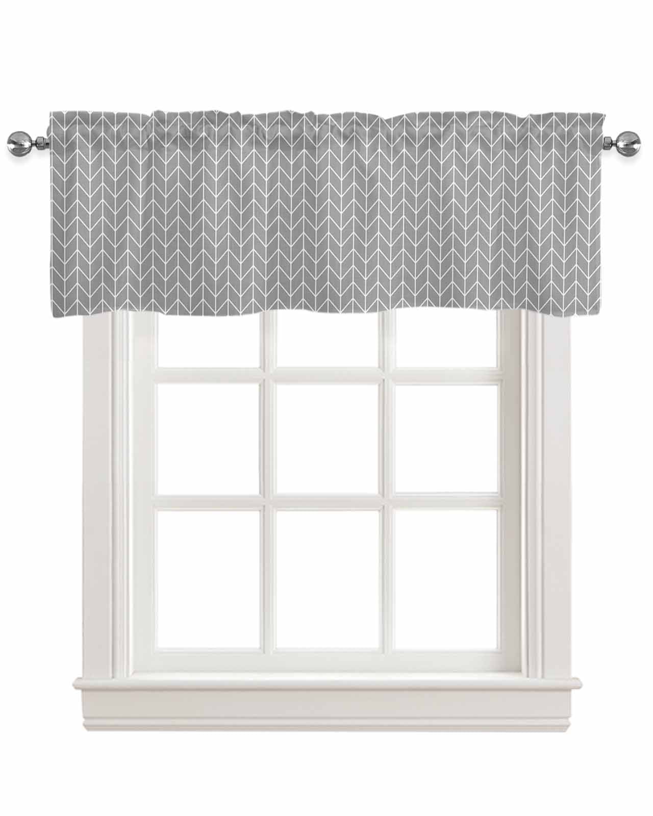 Grey Geometric Linen Curtain Valance for Bedroom/Bathroom/Kitchen ...