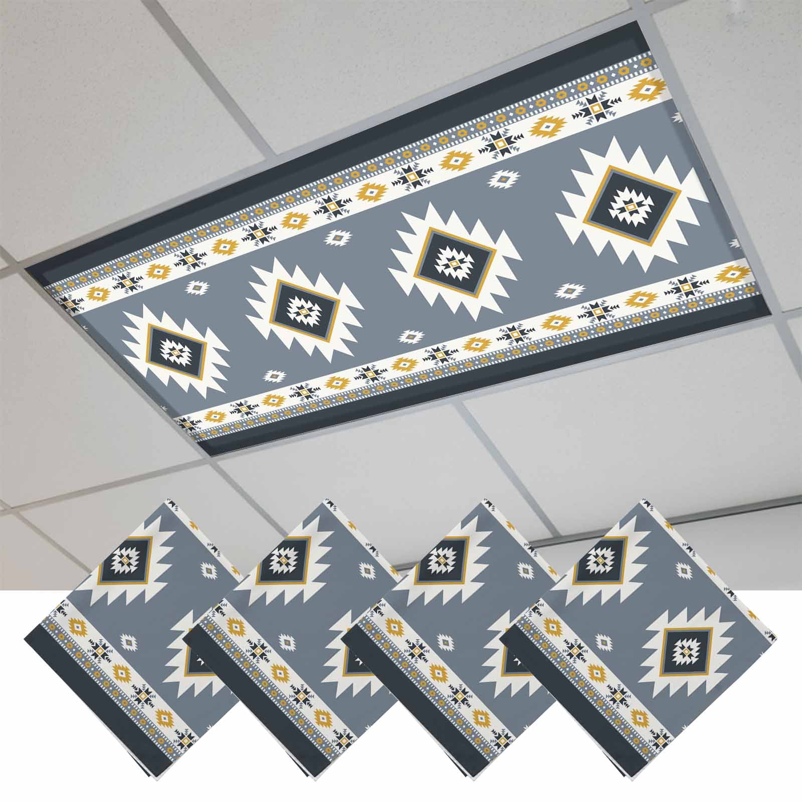 Grey Geometric Magnetic Fluorescent Light Covers for Ceiling Lights ...