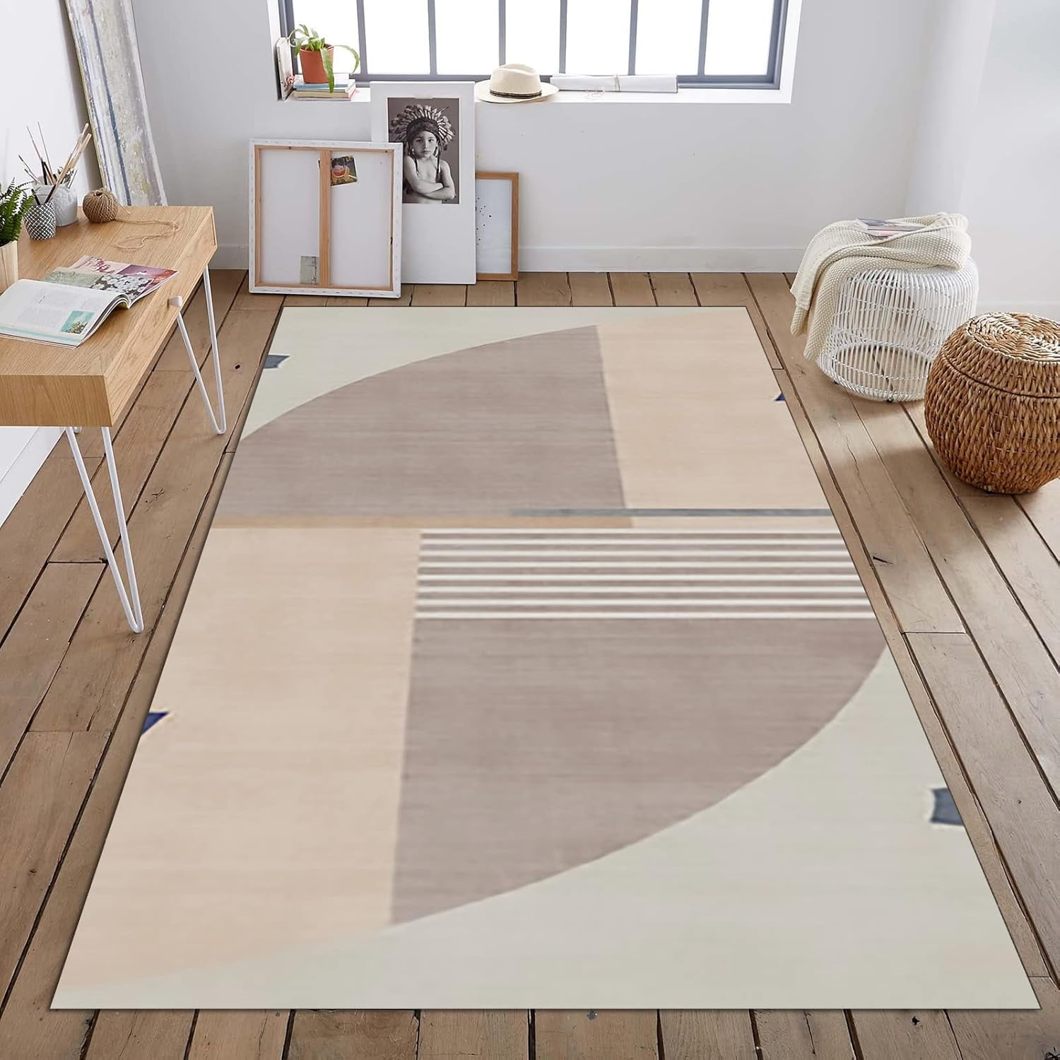 Grey Geometric Pattern Strip Rug, 3D Minimalist Hand Painted Art ...