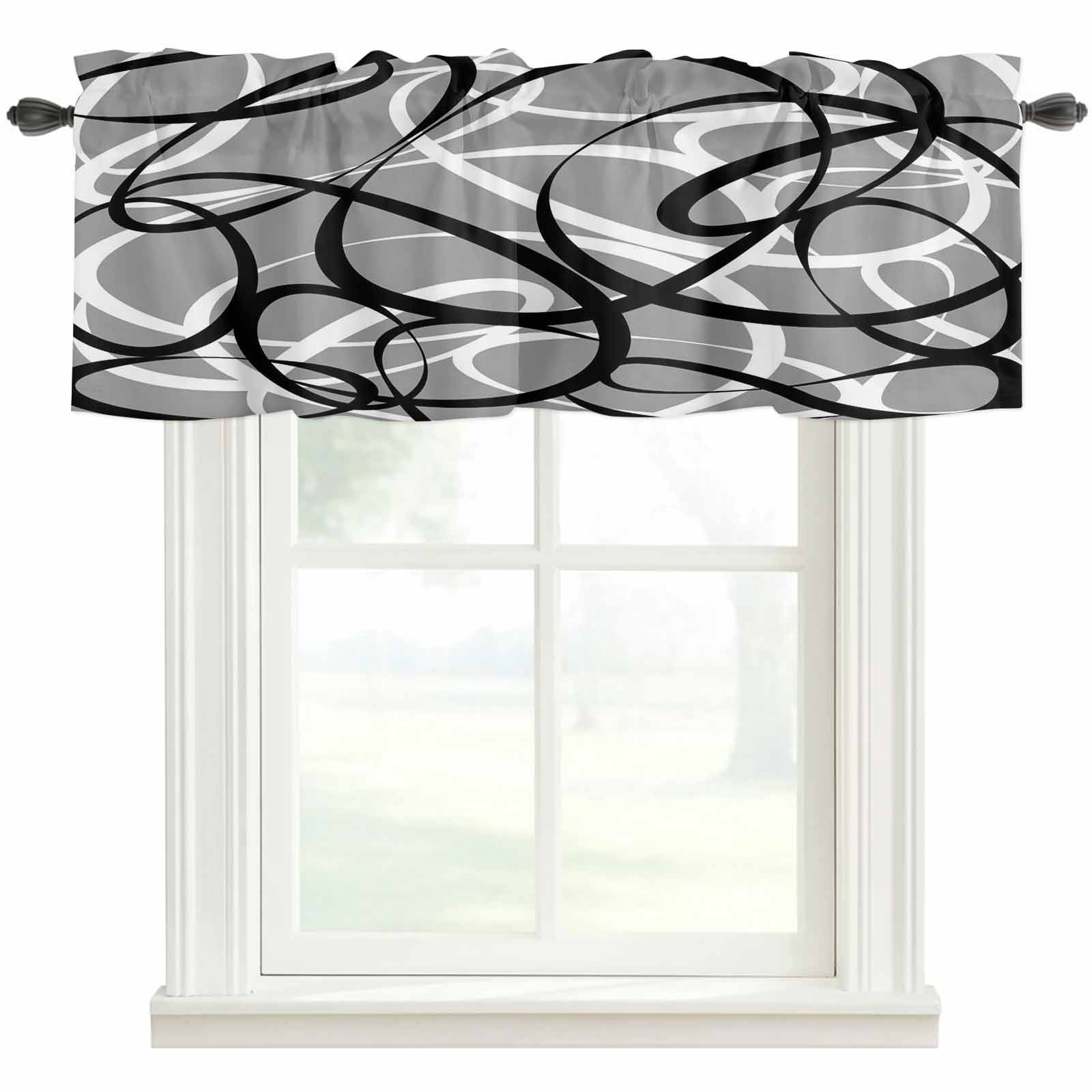 Grey Geometric Rod Pocket Curtain Valance, Retro Black White Abstract ...