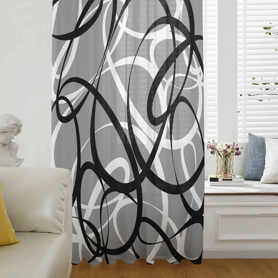 Grey Geometric Semi Sheer Curtains Drapes for Living Room,Bedroom ...