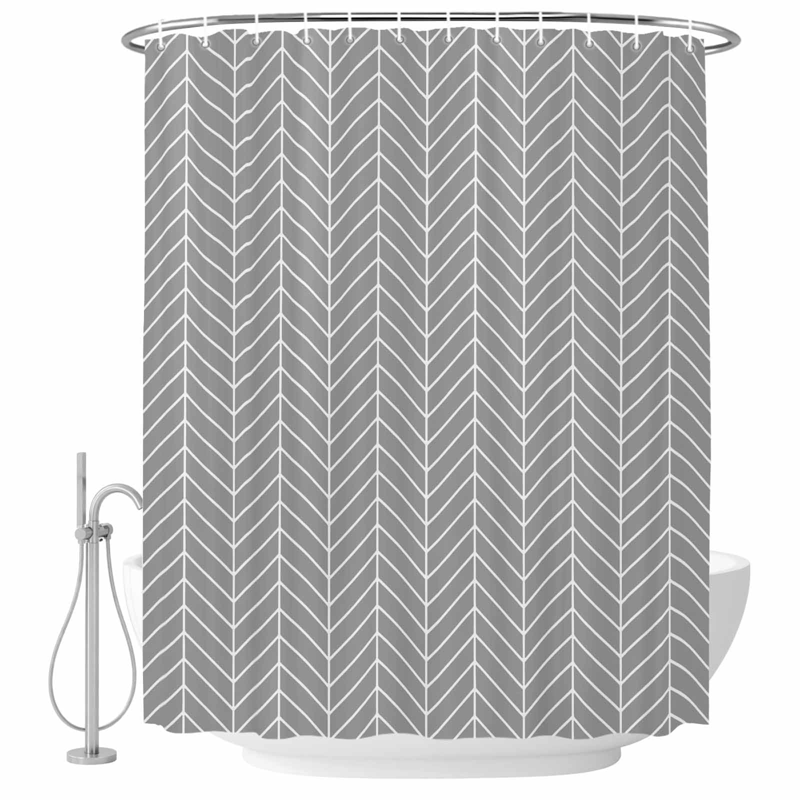Grey Geometric Shower Curtain Set - Standard 72" x 72" Washable Bathtub ...
