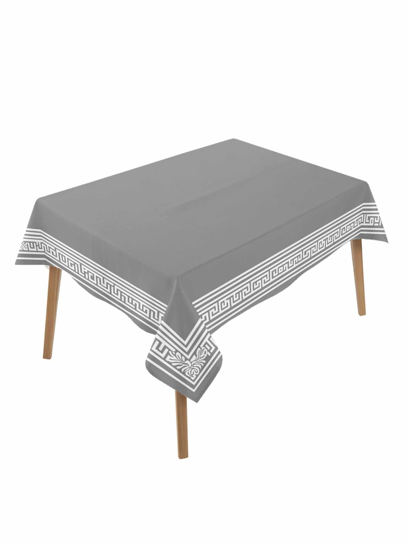 Grey Geometric Table Cloth, Bohemia Tribal Farm Tribal Patterned ...