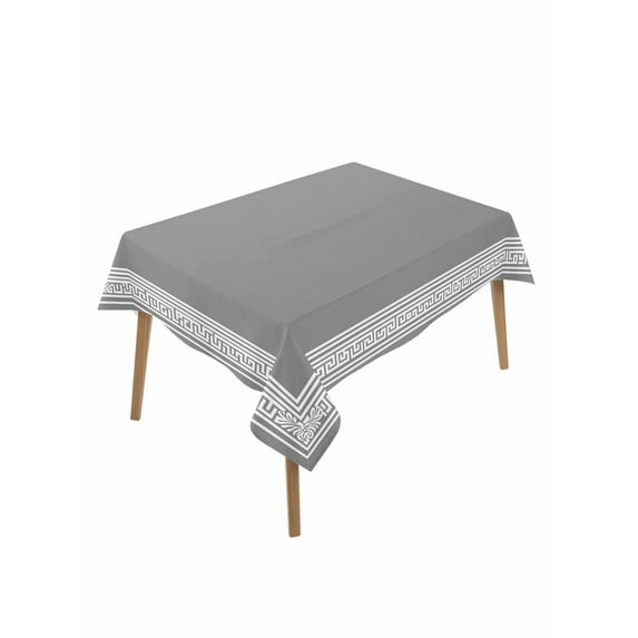 Grey Geometric Table Cloth, Bohemia Tribal Farm Tribal Patterned ...
