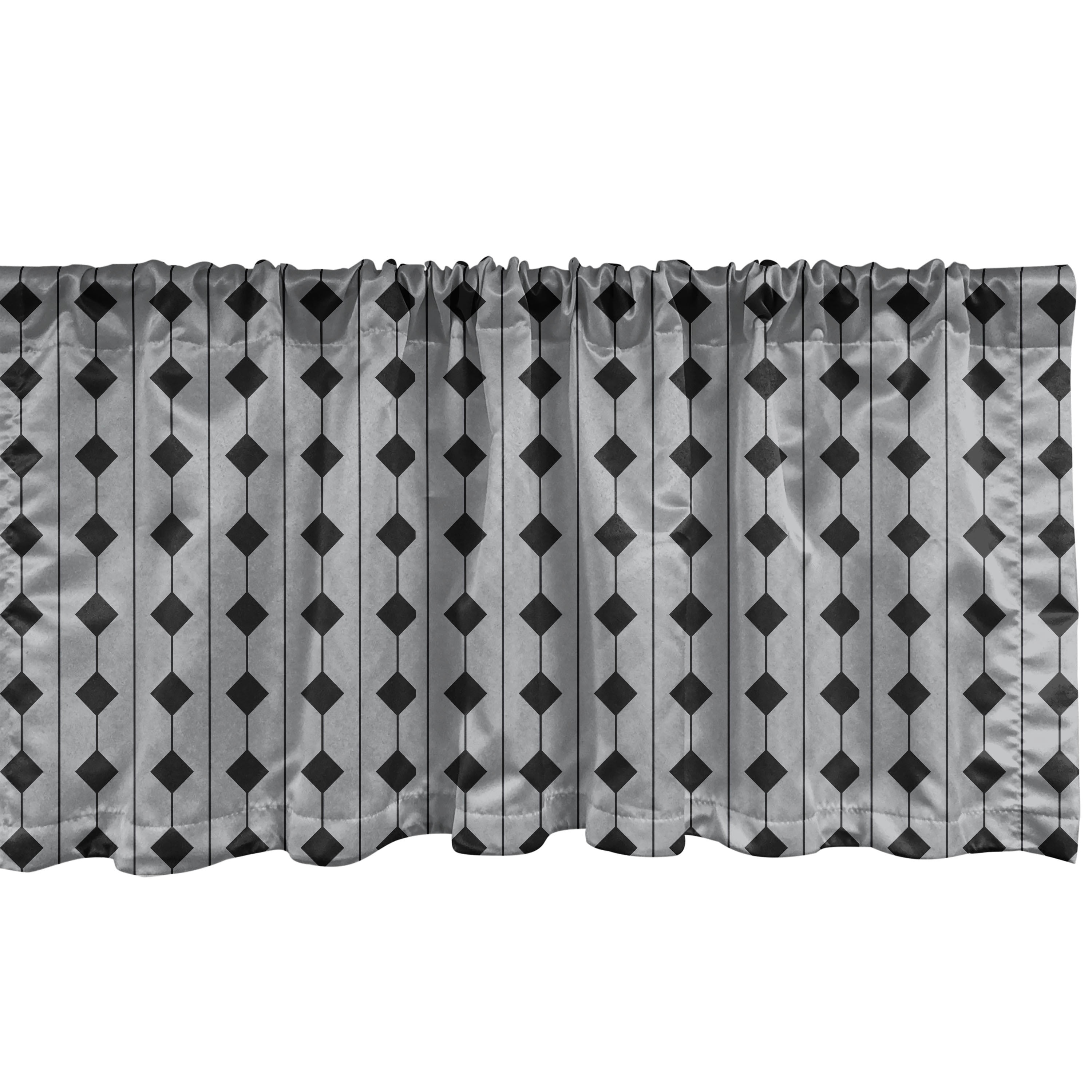 Grey Geometric Window Valance Pack of 2, Vertical Stripes with Squares ...