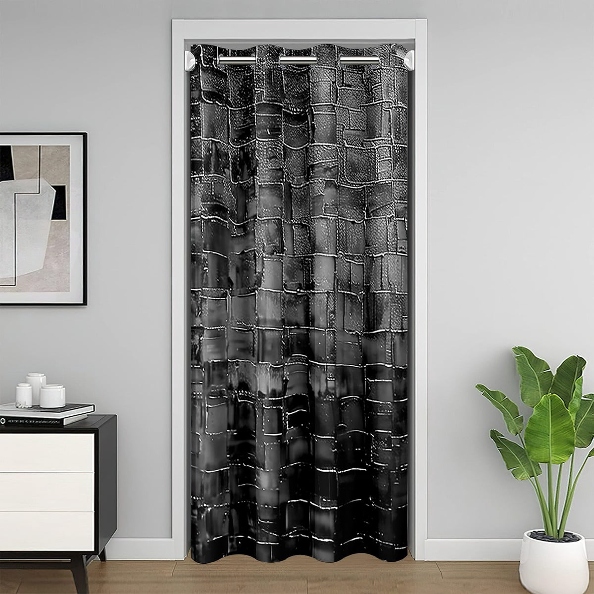 Grey Geometry Door Curtain 1 Panel,52"W X 80"L,Modern Minimalist Art ...