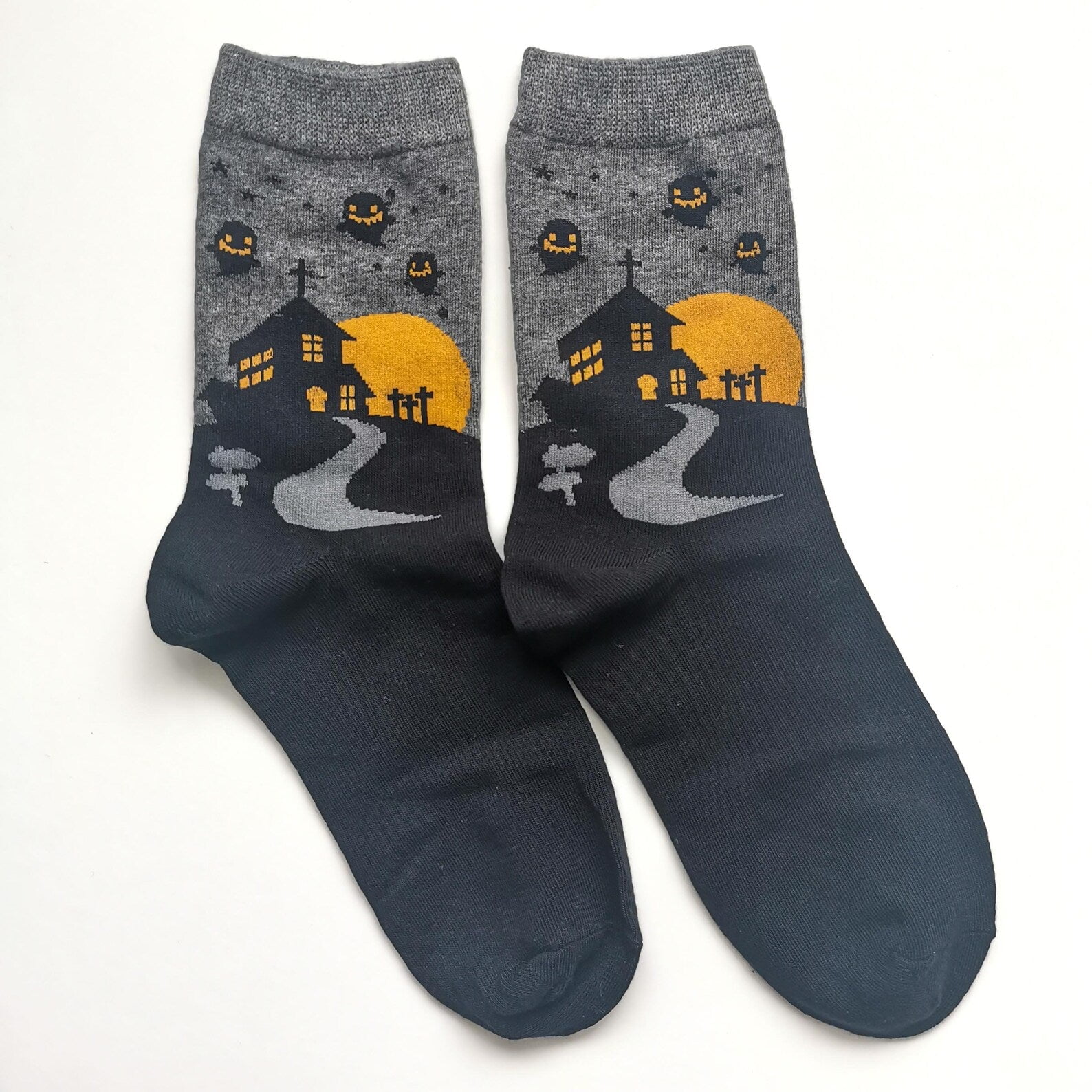 Grey Ghosts Over A Haunted House Socks - Walmart.com