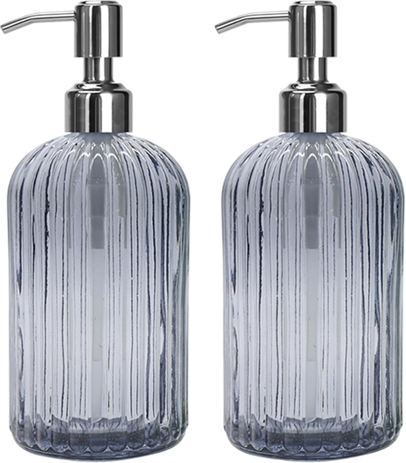 Grey Glass Soap Dispenser 18 oz, 2 Pack Hand Dish Soap Dispensers ...