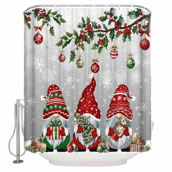 Grey Gnomes Christmas Bathroom Shower Curtains with 12 Hooks Polyester ...