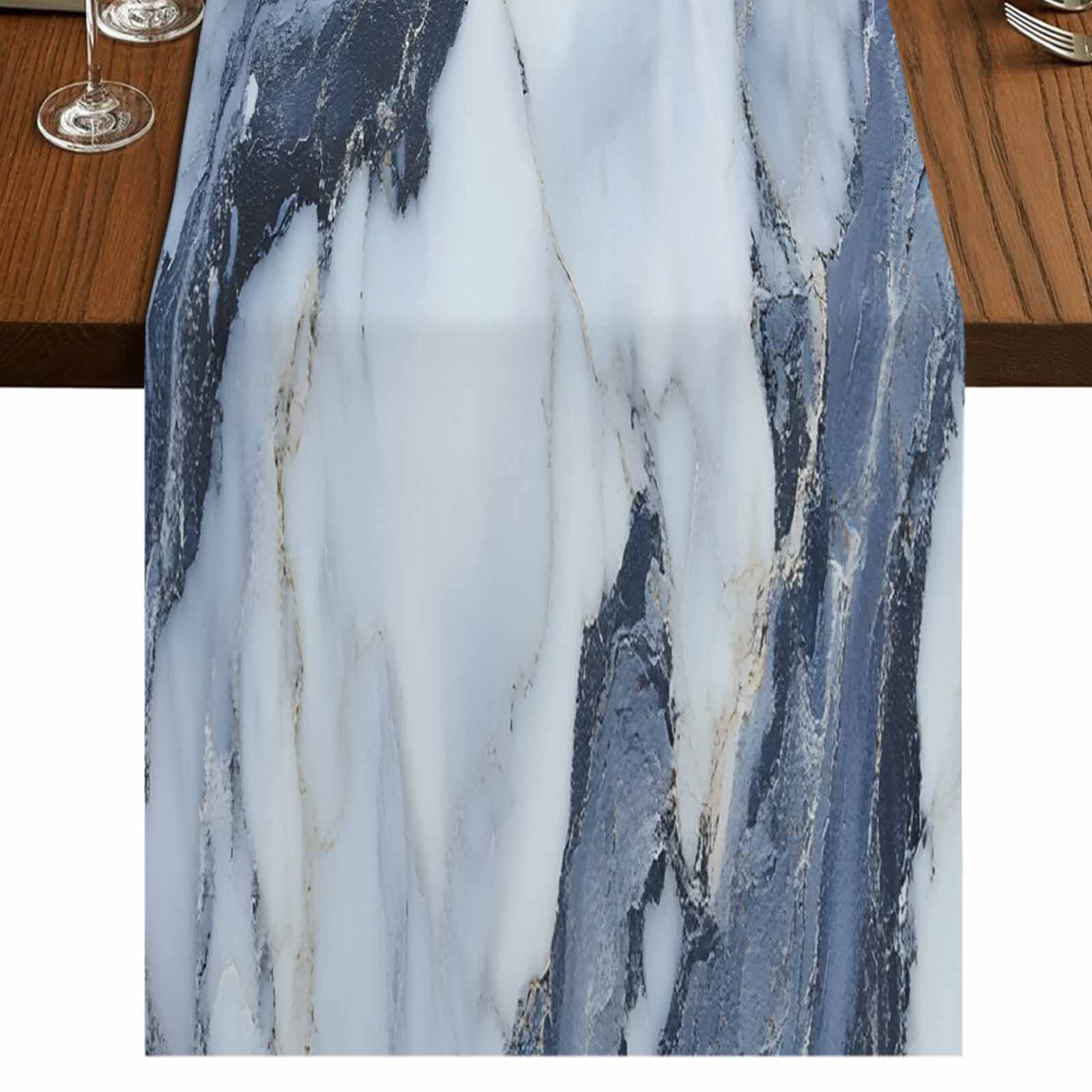 Grey Gold Marble 36 Inch Table Runner, Modern Marble Geometric ...