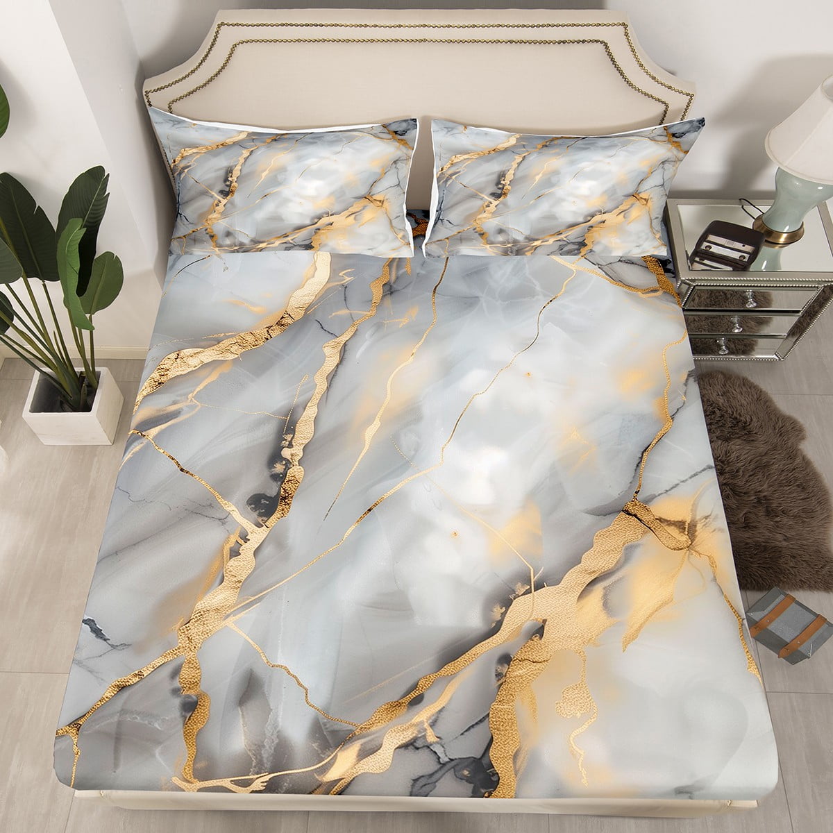 Grey Gold Marble Bed Sheets Queen Size For Women Men,Abstract Marble ...