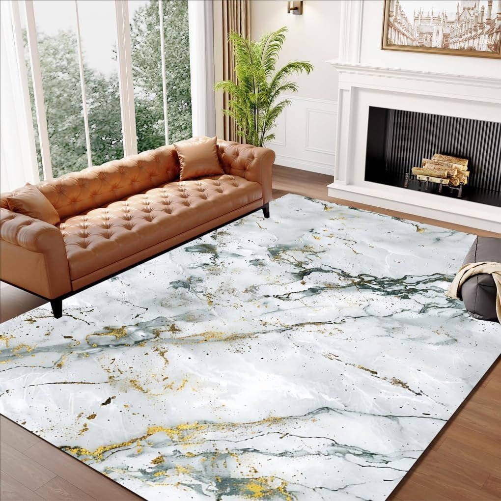 Grey Gold Marble Liquld Style Luxury Abstract Art Deco Rug For Living ...