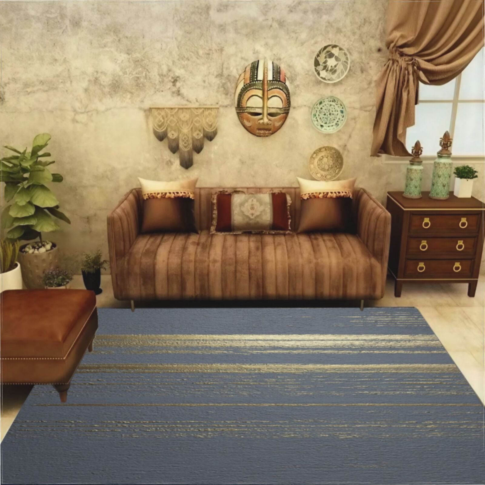 Grey Gold Textured Stripes Background Living Room ration Nordic Carpets ...