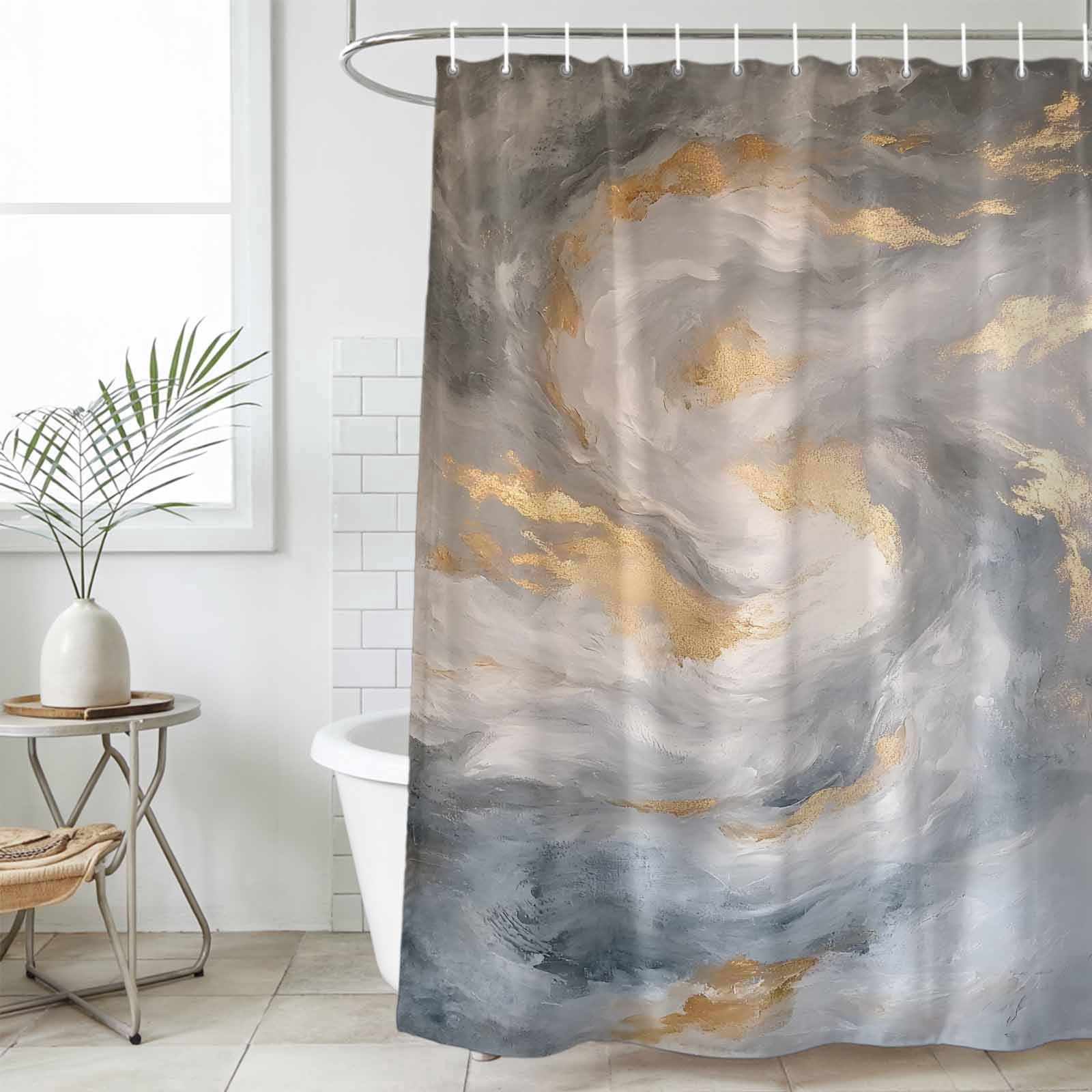 Grey Golden Waterproof Fabric Shower Curtain,Modern Oil Painting ...