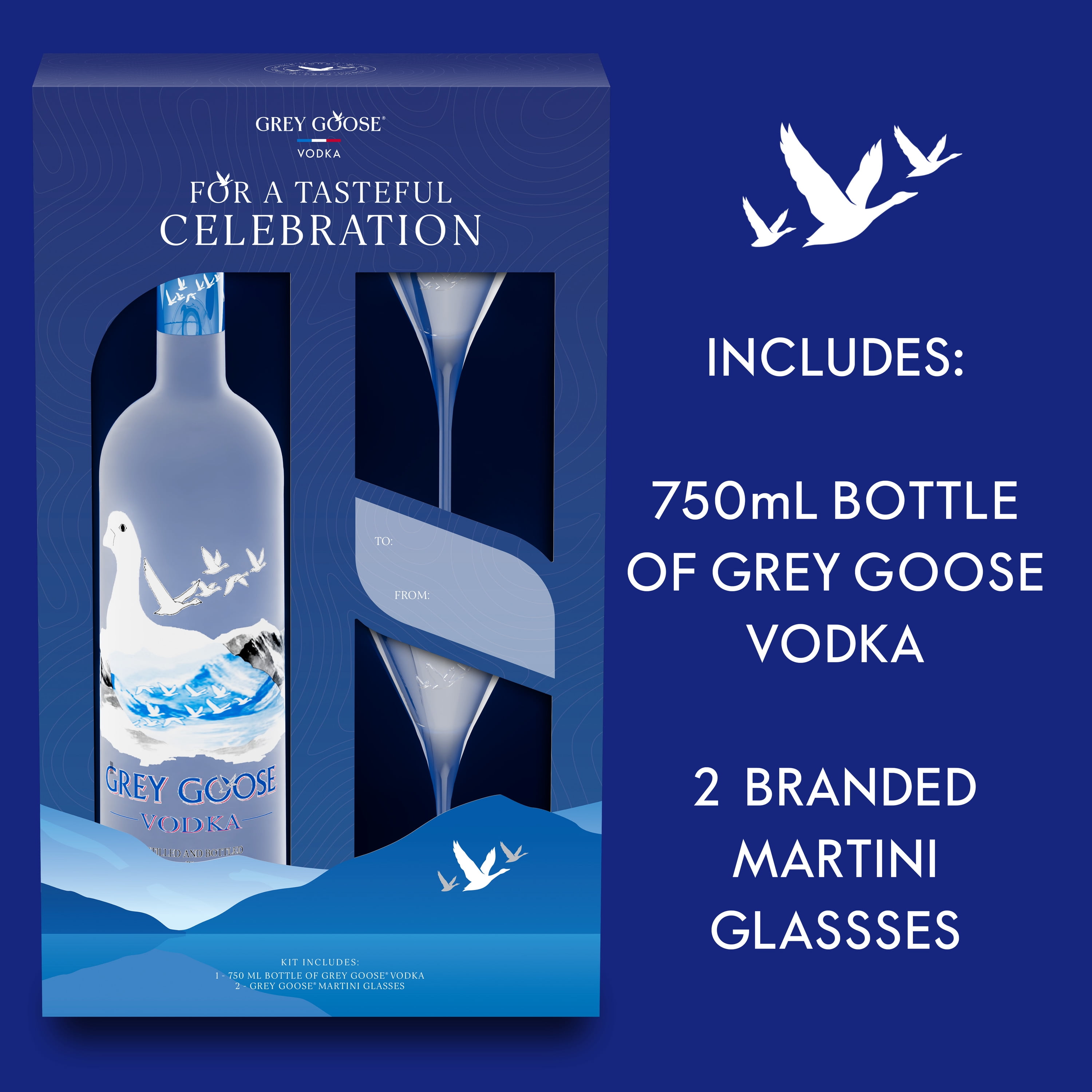 Grey Goose Original Vodka with 2 Martini Glasses, 750 ml Bottle, ABV 40 ...