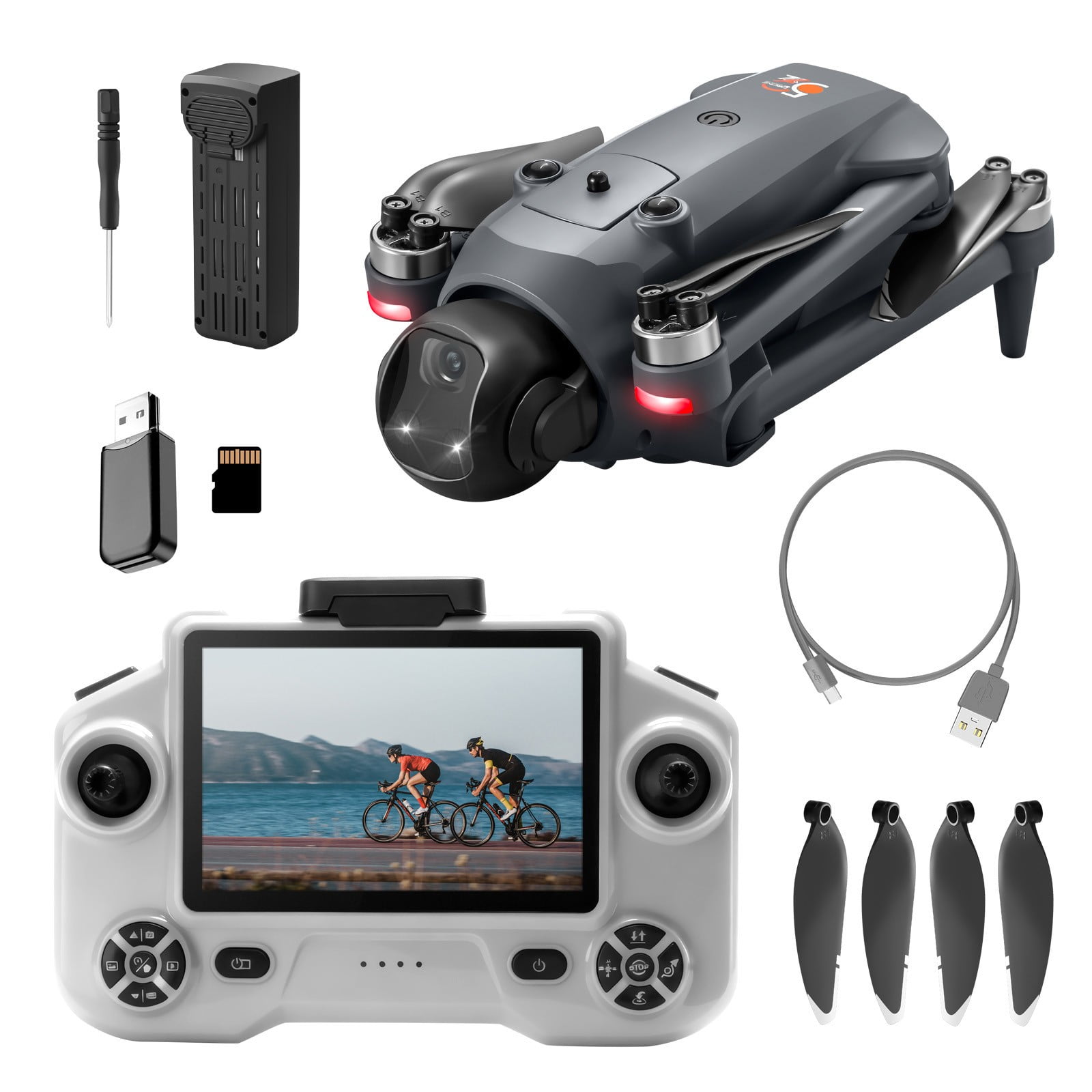 Grey Gps Drone With 5.9 Inches Screen Remote Control, Brushless Motor ...