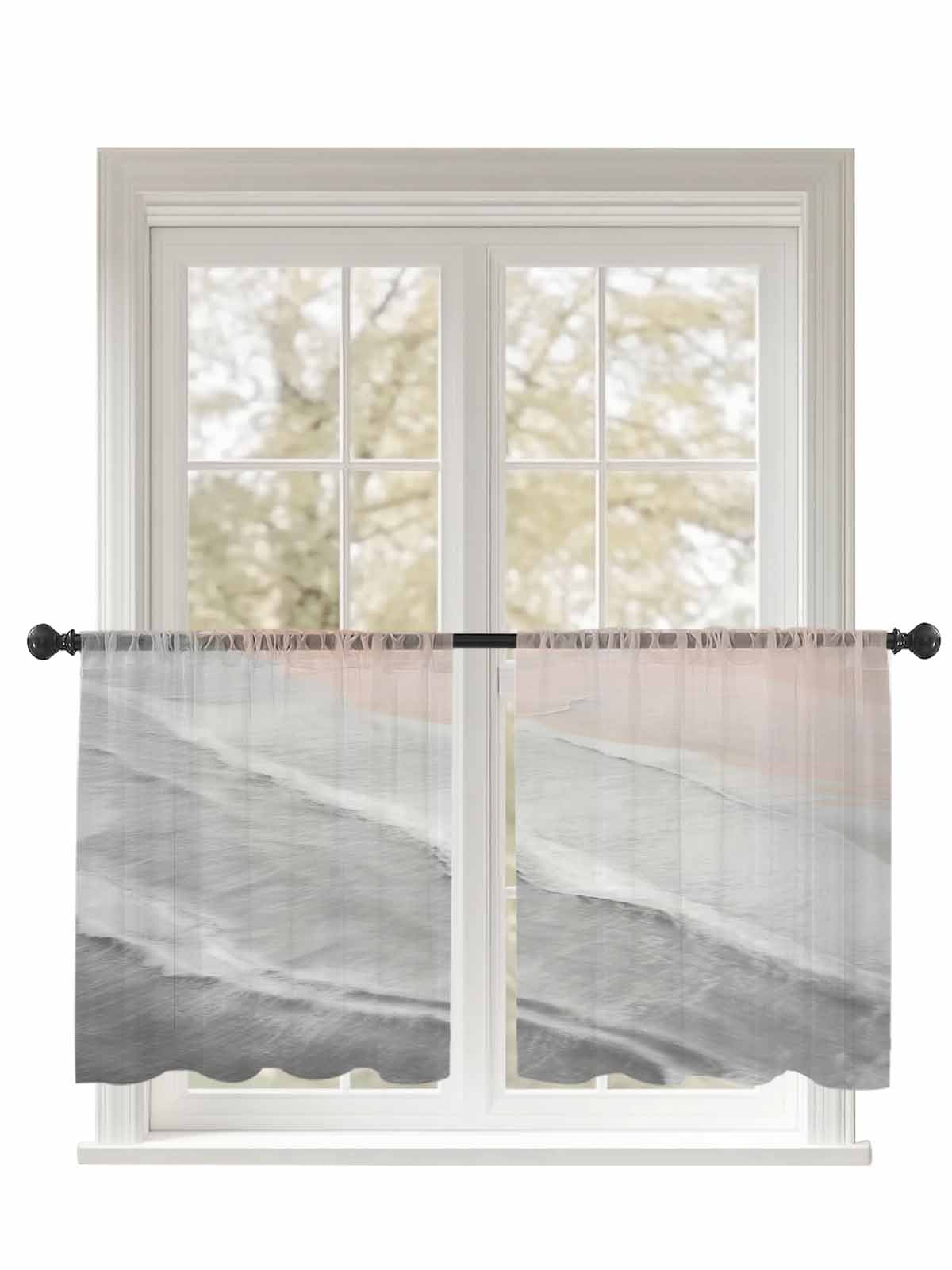Grey Gradient Sheer Curtains 54 Inch Long 2 Panels, Sea Waves Sandy ...