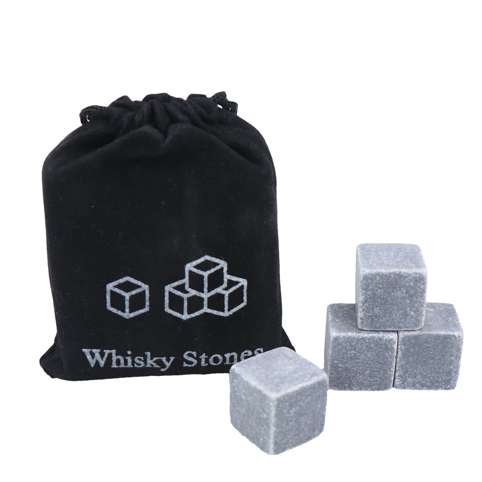 Grey Granite Whiskey Stones Set Of 4 With Velvet Bag, Reusable Chilling ...