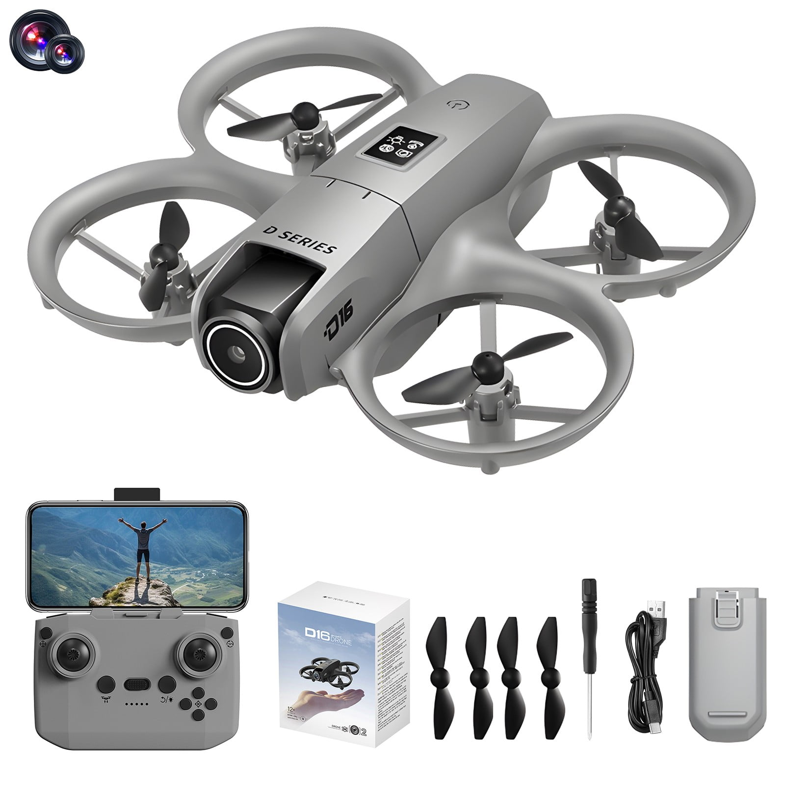 Grey Gray Drone With 180 Degree Esc Camera Remote Control For Beginners ...