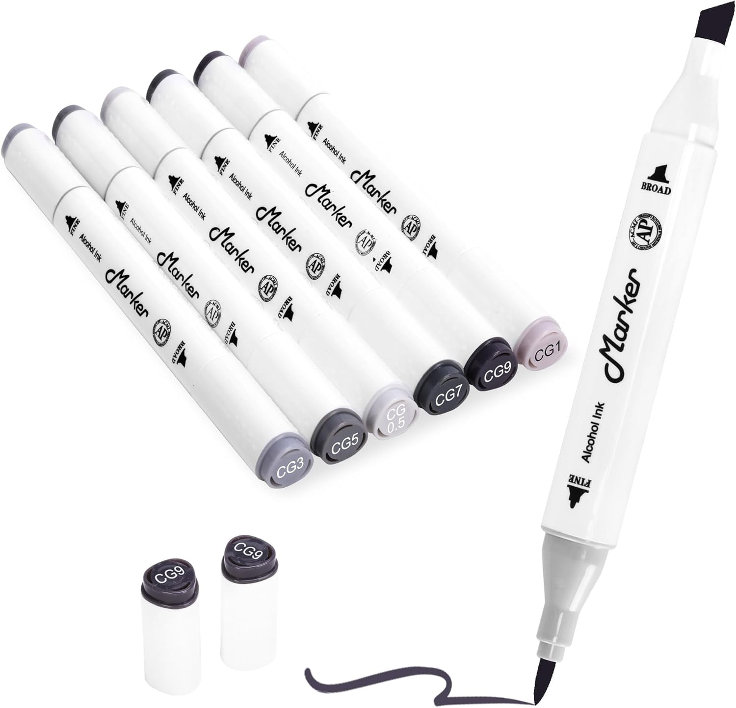 Grey Gray Markers, 6 Dual Tips Soft Fine Tip and Broad Tip Permanent ...