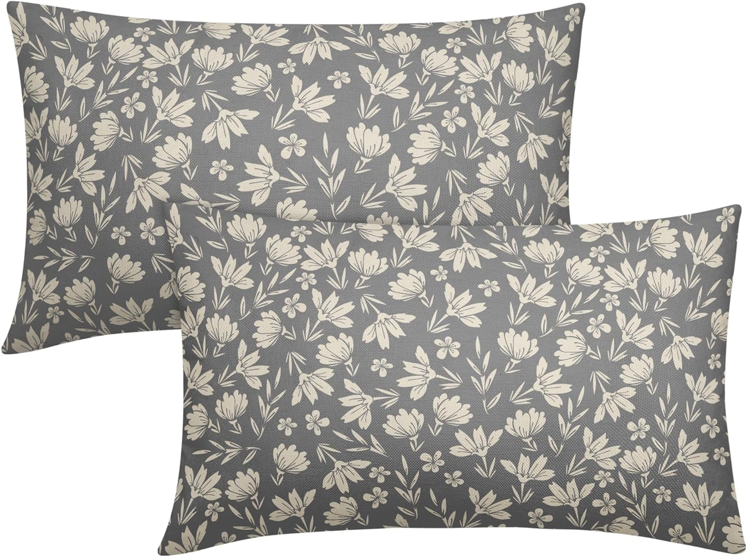 Grey Gray Pillow Covers 12x20 Set of 2 Vintage Floral Rustic Old Style ...