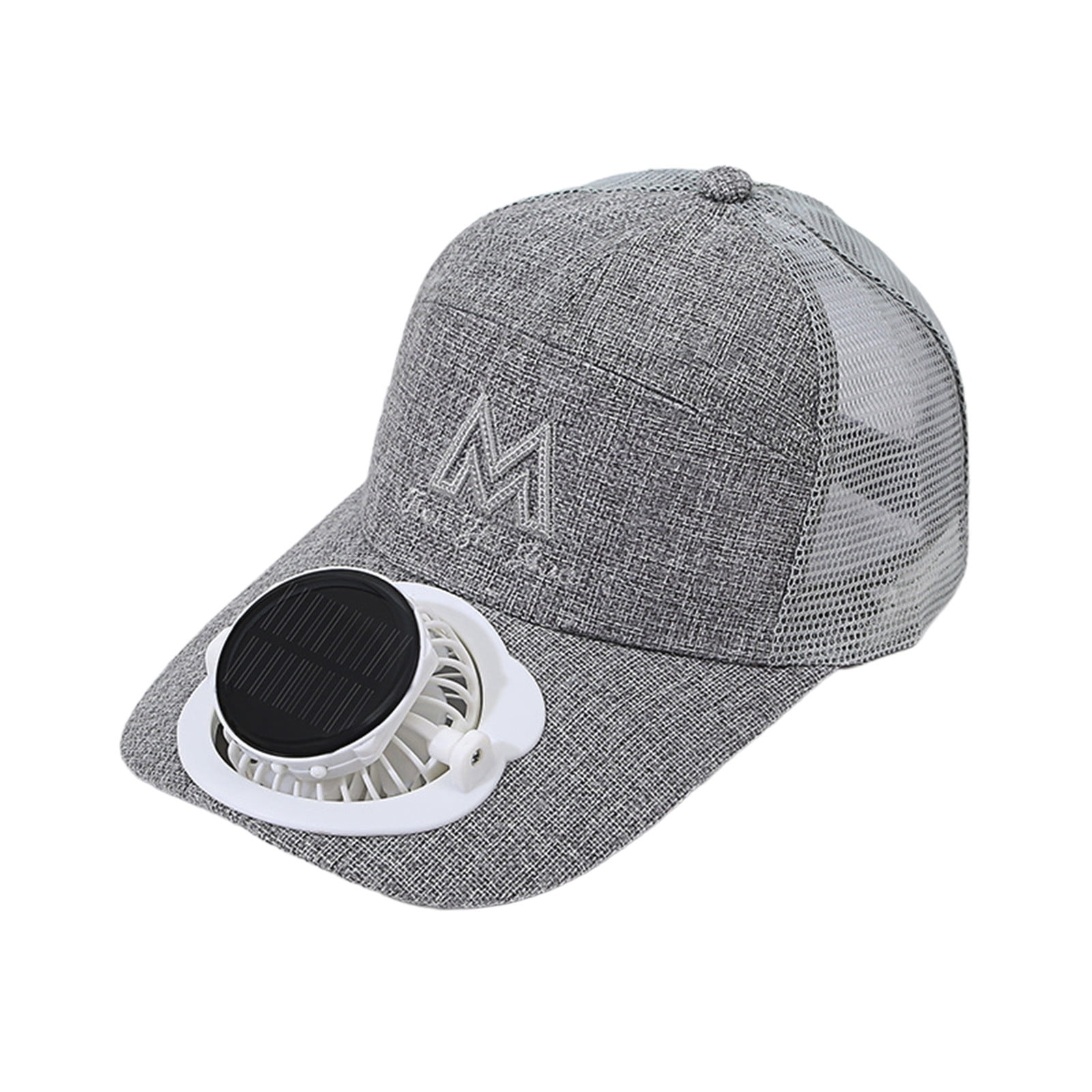 Grey Gray Solar Powered Fan Hat With Usb Charging Portable Design ...