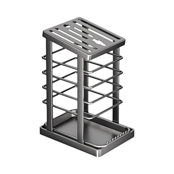 Grey Grey Stainless Steel Knife Storage Block With Draining Tray ...