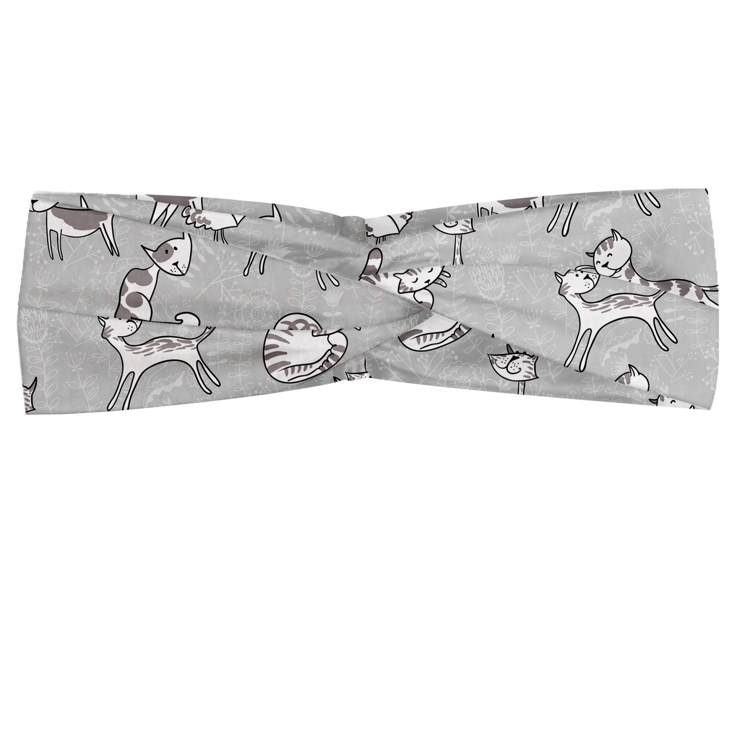 Grey Headband, Cats Posing over Floral Background Feline Kitten Kitty ...
