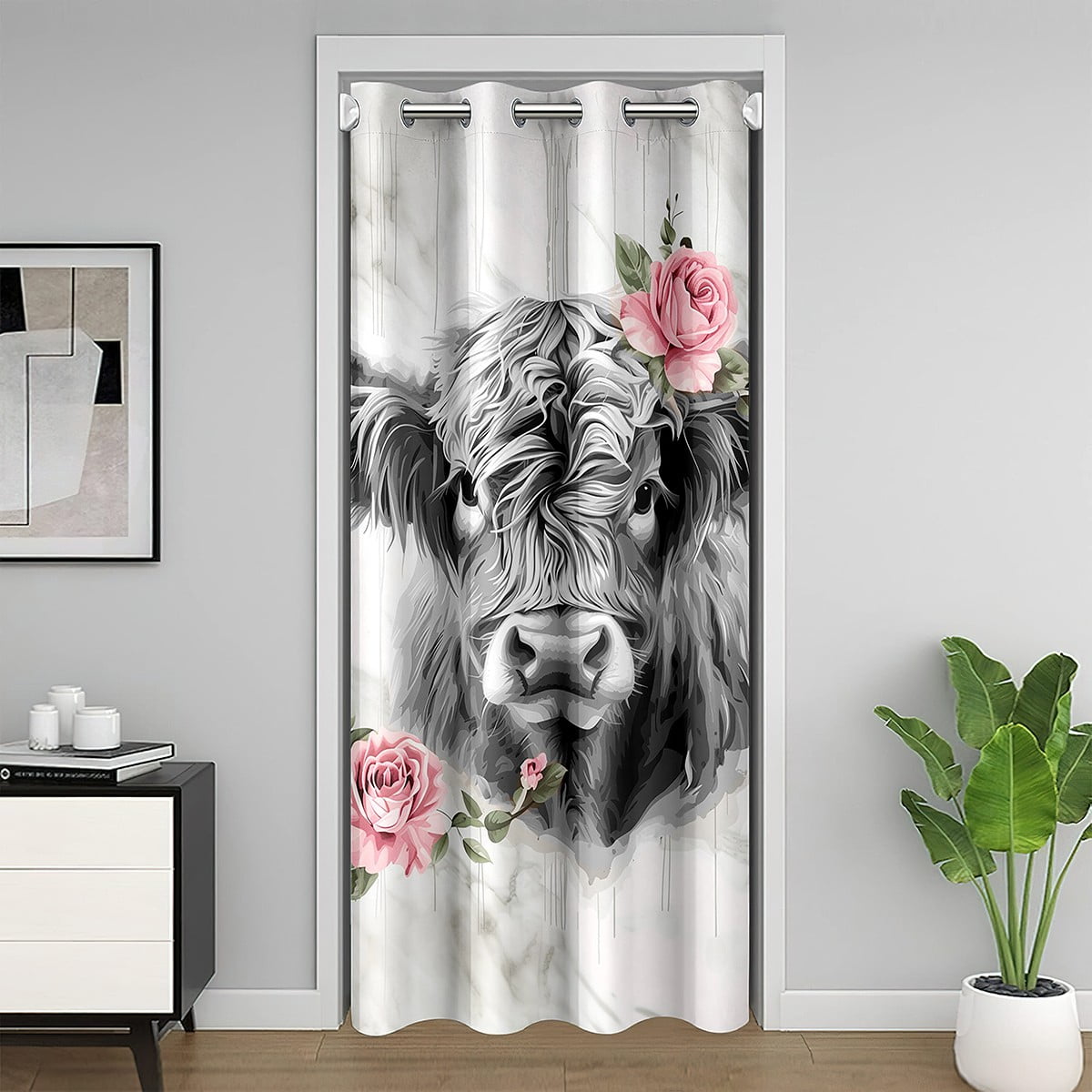 Grey Highland Cattle Door Curtain for Privacy,Rustic Farmhouse Cow ...