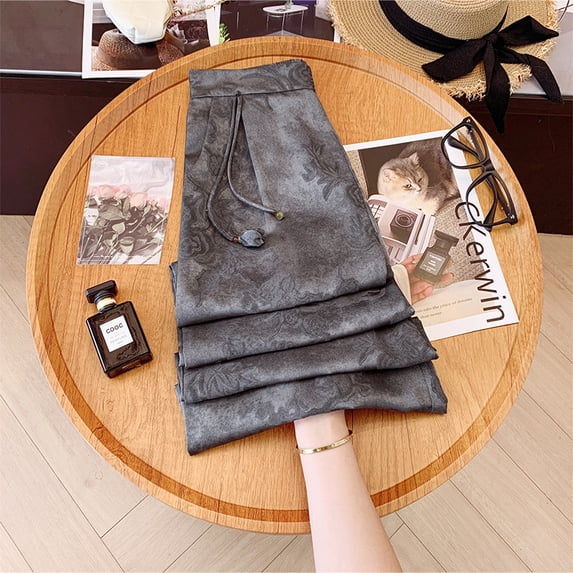 Grey Ice Silk Wide-Leg Pants, Loose Fit, Drape, Summer Style, Women'S ...