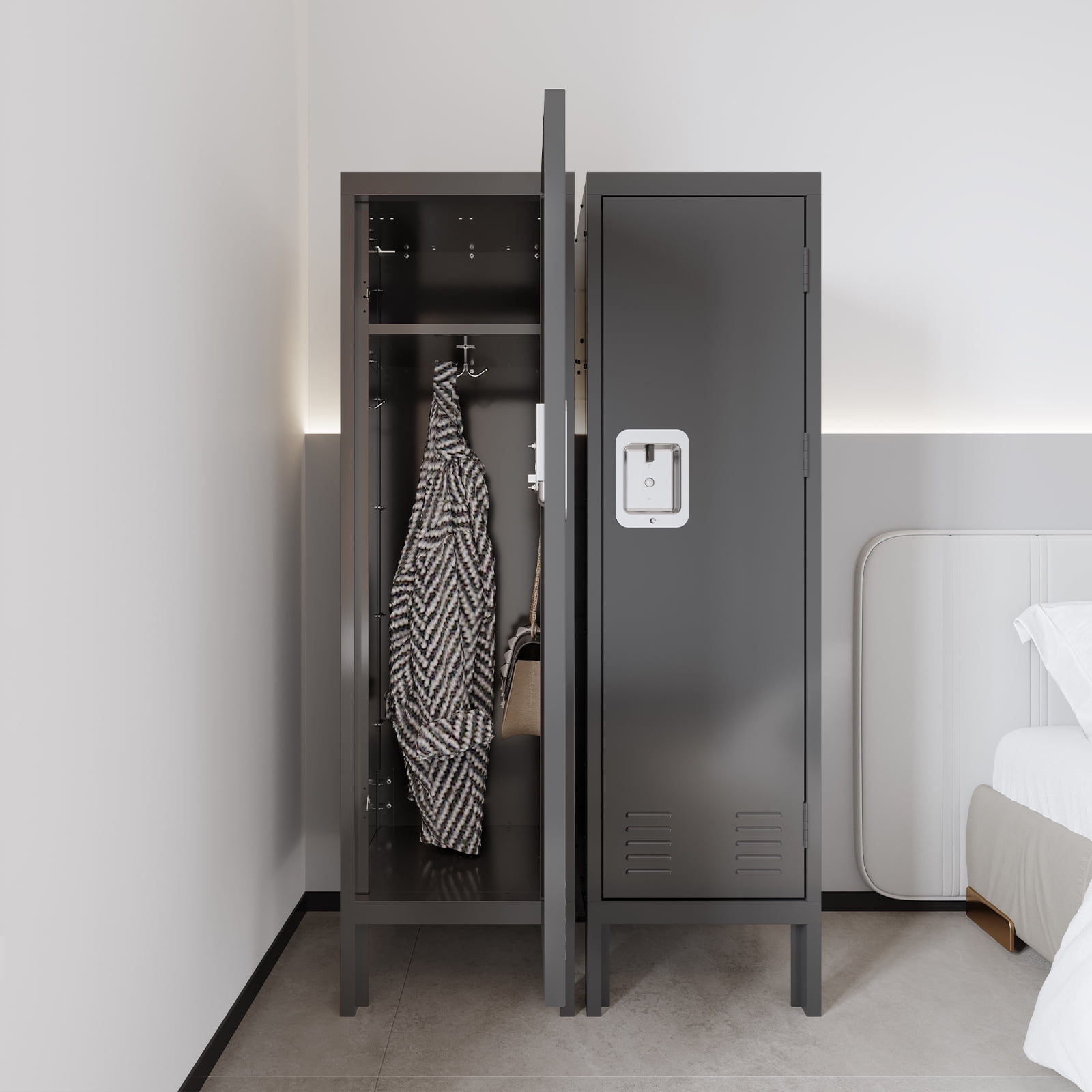 Grey Industrial Metal Locker, 54"H Tall Single-Door Cabinet with ...