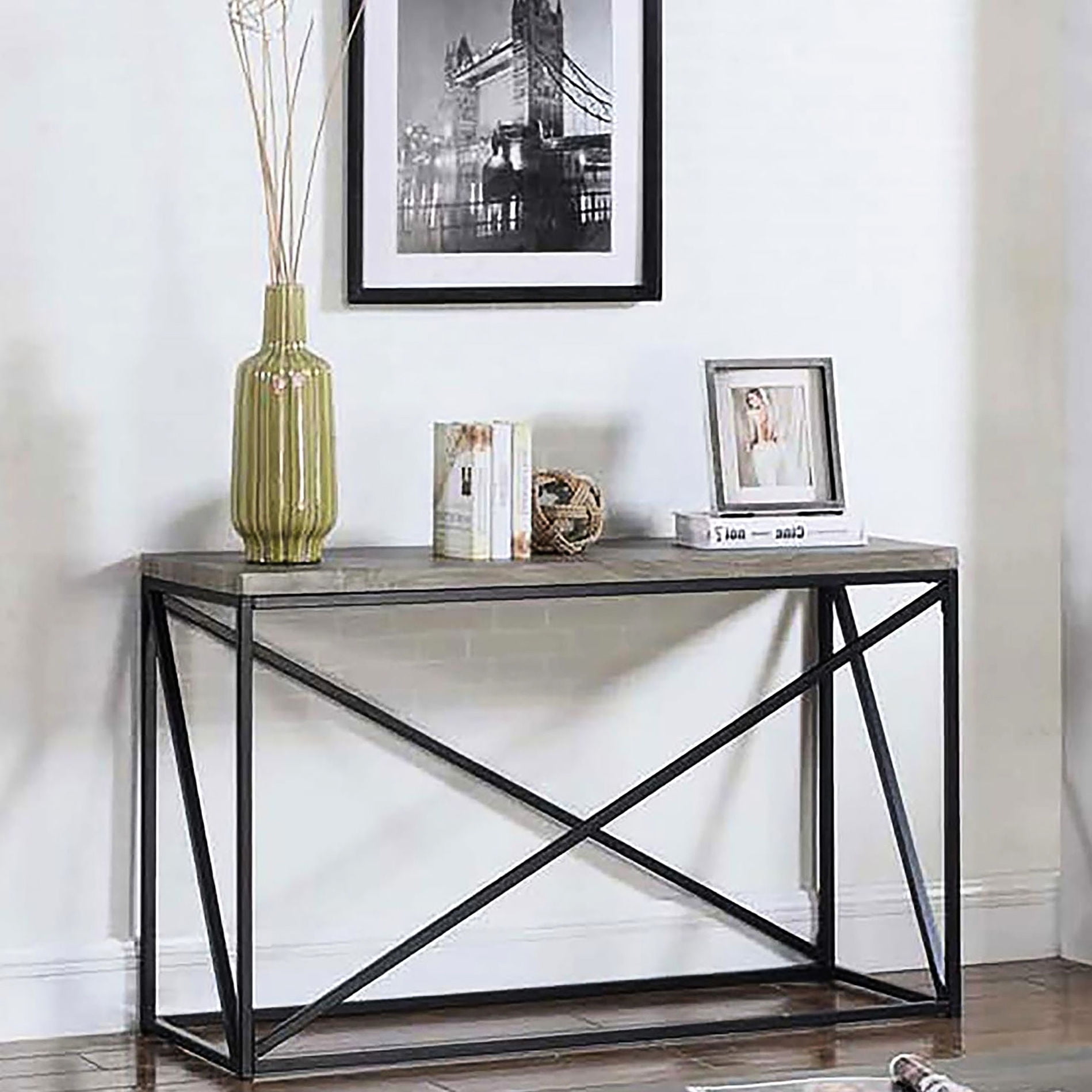 Grey Industrial Rectangular Sofa Table for Living Space Elevates ...