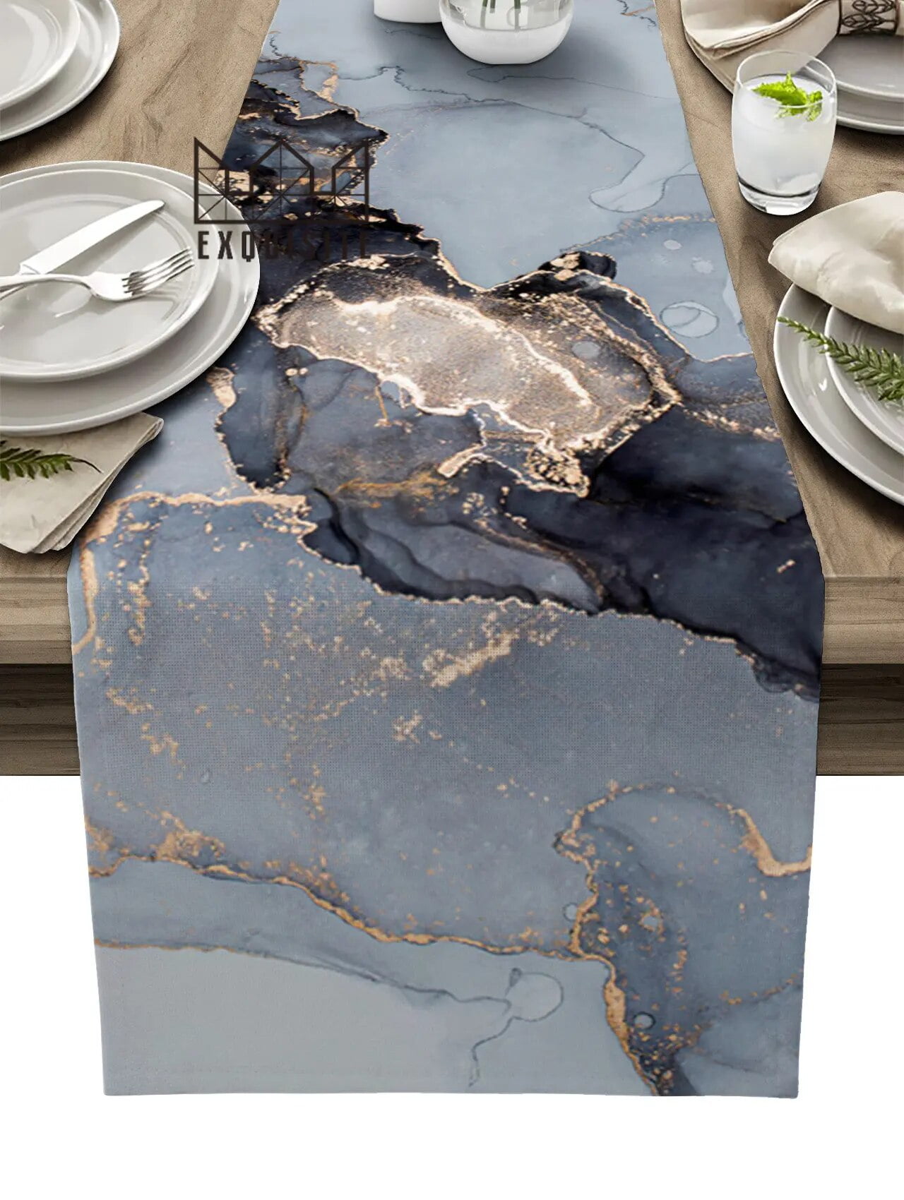 Grey Ink Phnom Penh Marble Texture Table Runner Home Wedding Table Flag ...