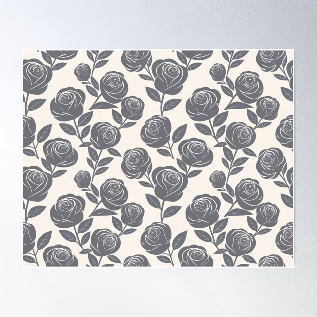 Grey And Ivory Rose Pattern, French-Inspired Floral Pattern, Vintage ...