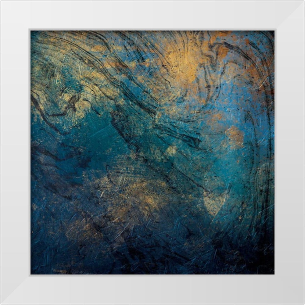 Grey, Jace 12x12 White Modern Wood Framed Museum Art Print Titled - Golden Blue Marble Mate ...