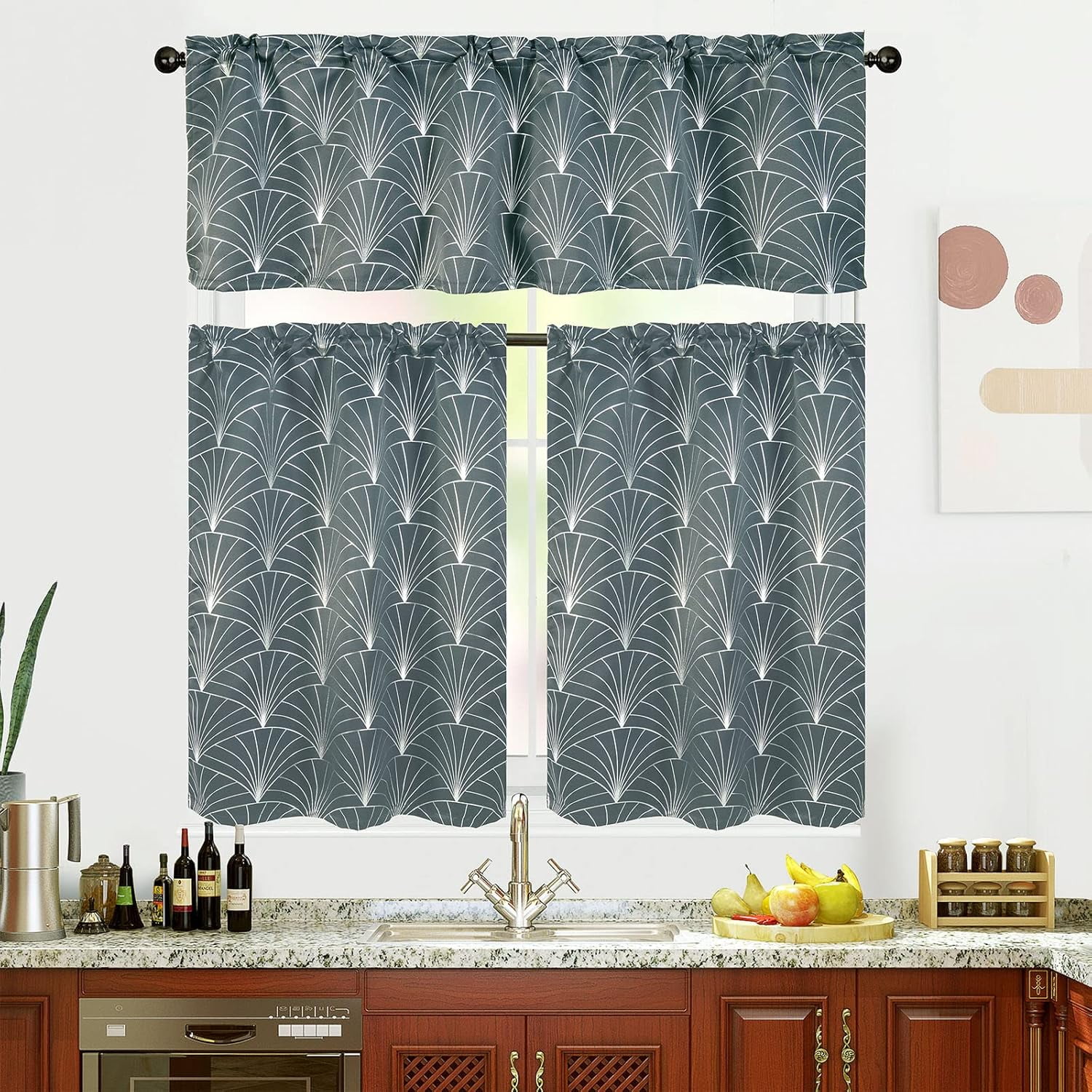 Grey Kitchen Curtains Sets with Valance and Tier Sets, Rod Pocket ...
